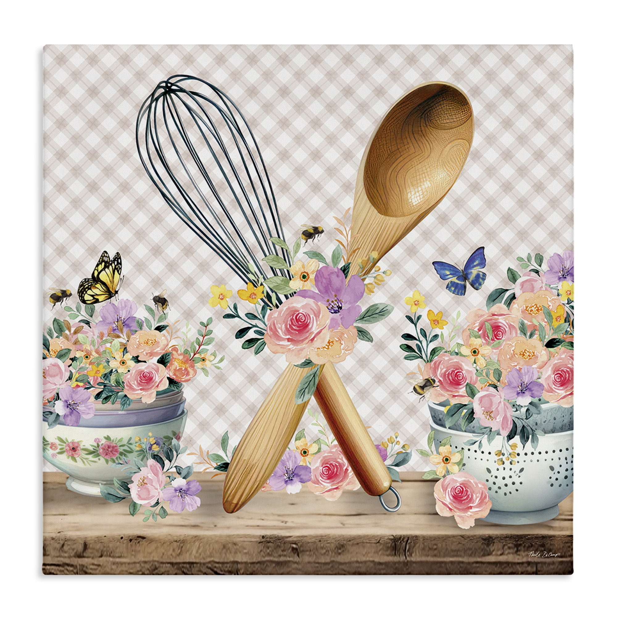 Stupell Industries Crossed Utensils on Gingham Food & Beverage Painting ...