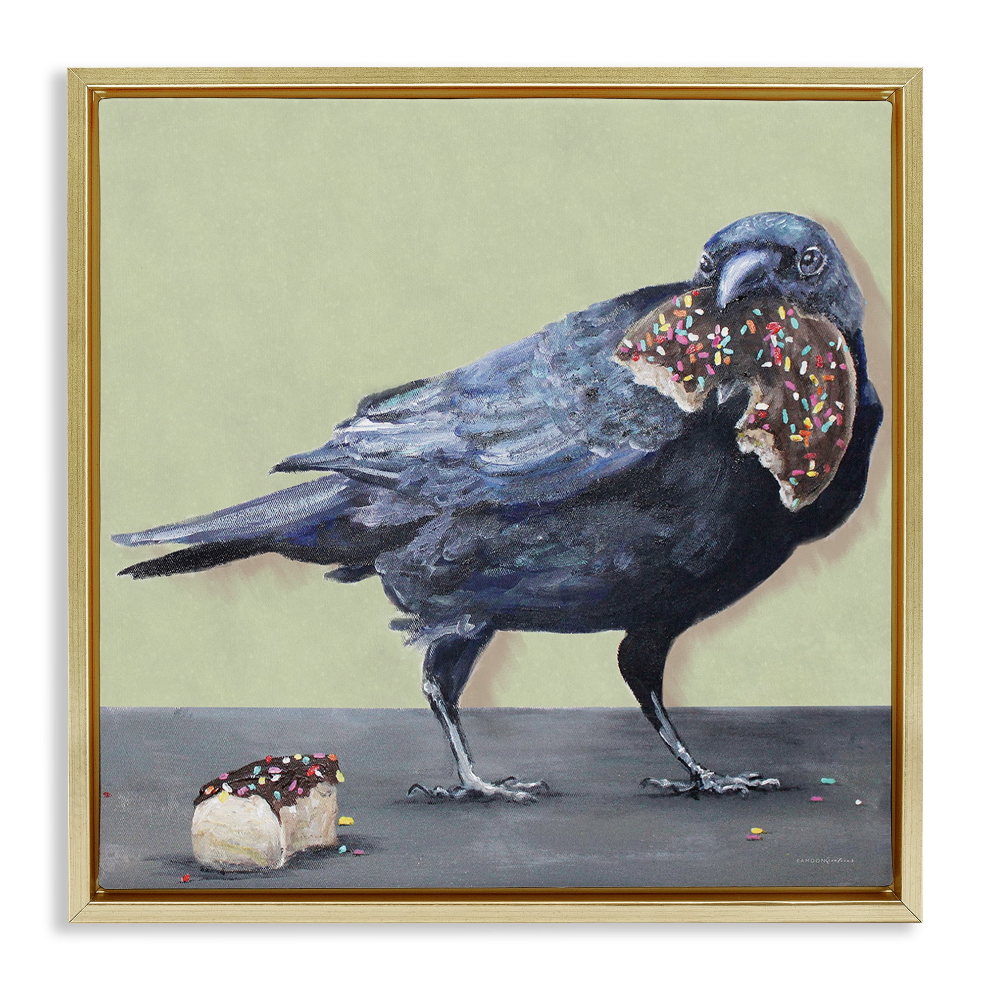 Stupell Crow Eating Donut Painting - Framed Canvas Art 25x25 - Walmart.com