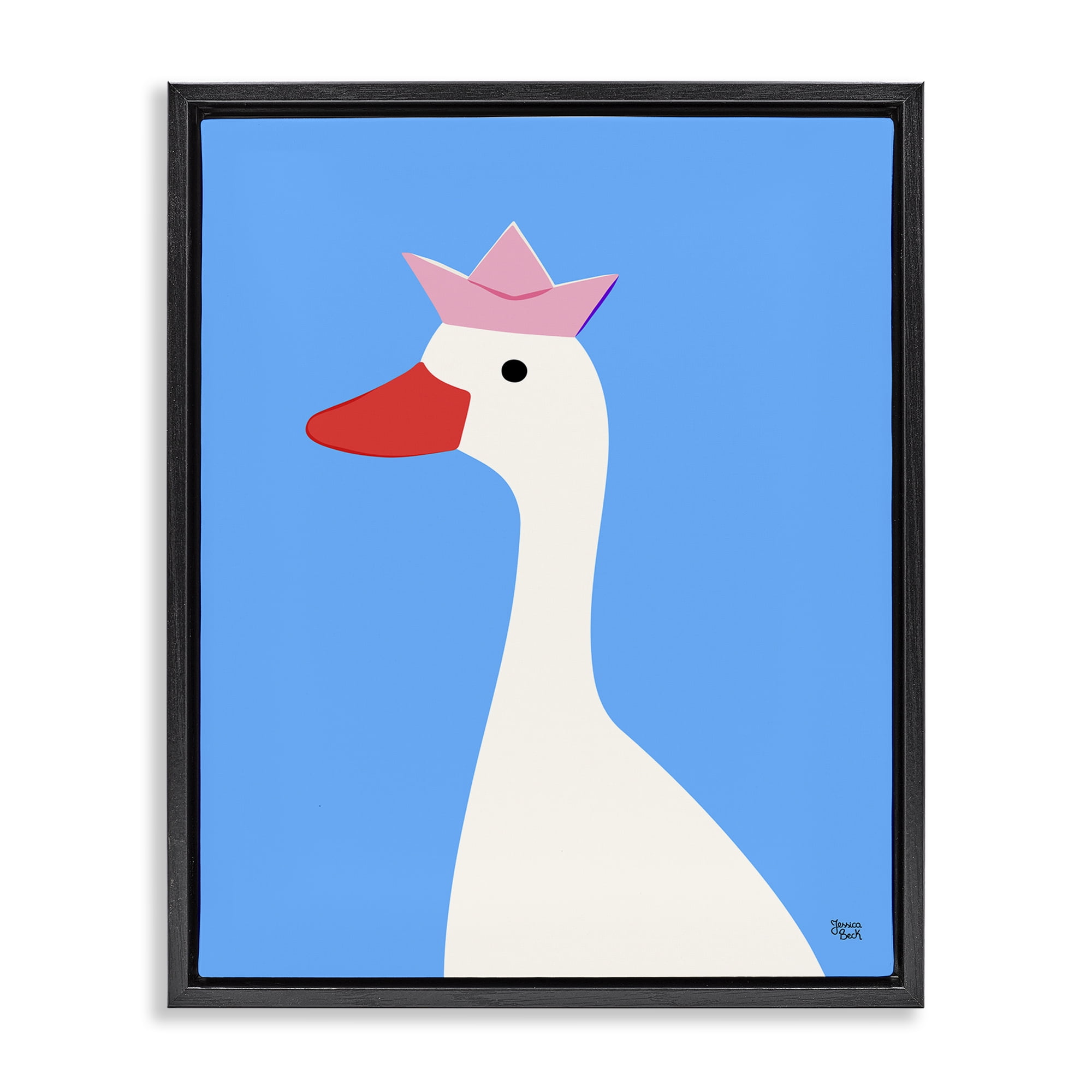Stupell Industries Crowned Goose on Blue Animals Painting Black Floater ...