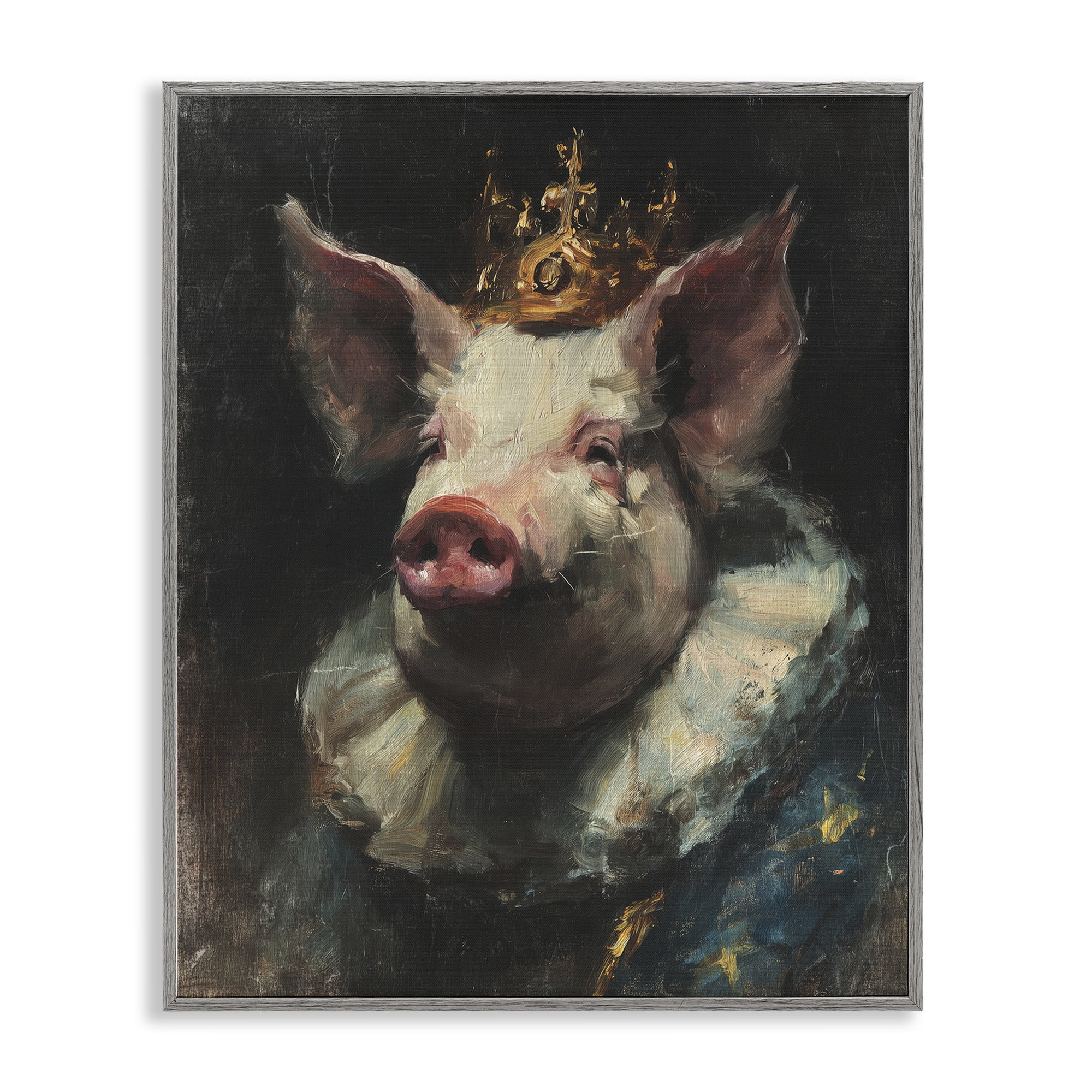 Stupell Industries Crowned Imperial Pig Gray Framed Giclee Art, design ...