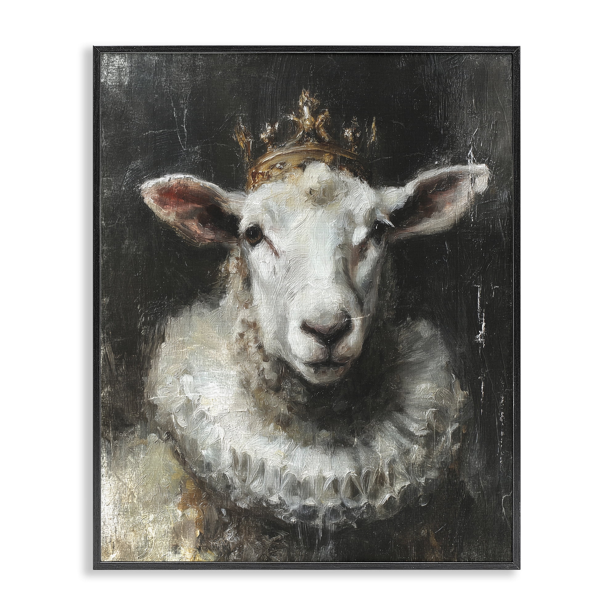 Stupell Industries Crowned Sheep Portrait Black Framed Giclee Art ...