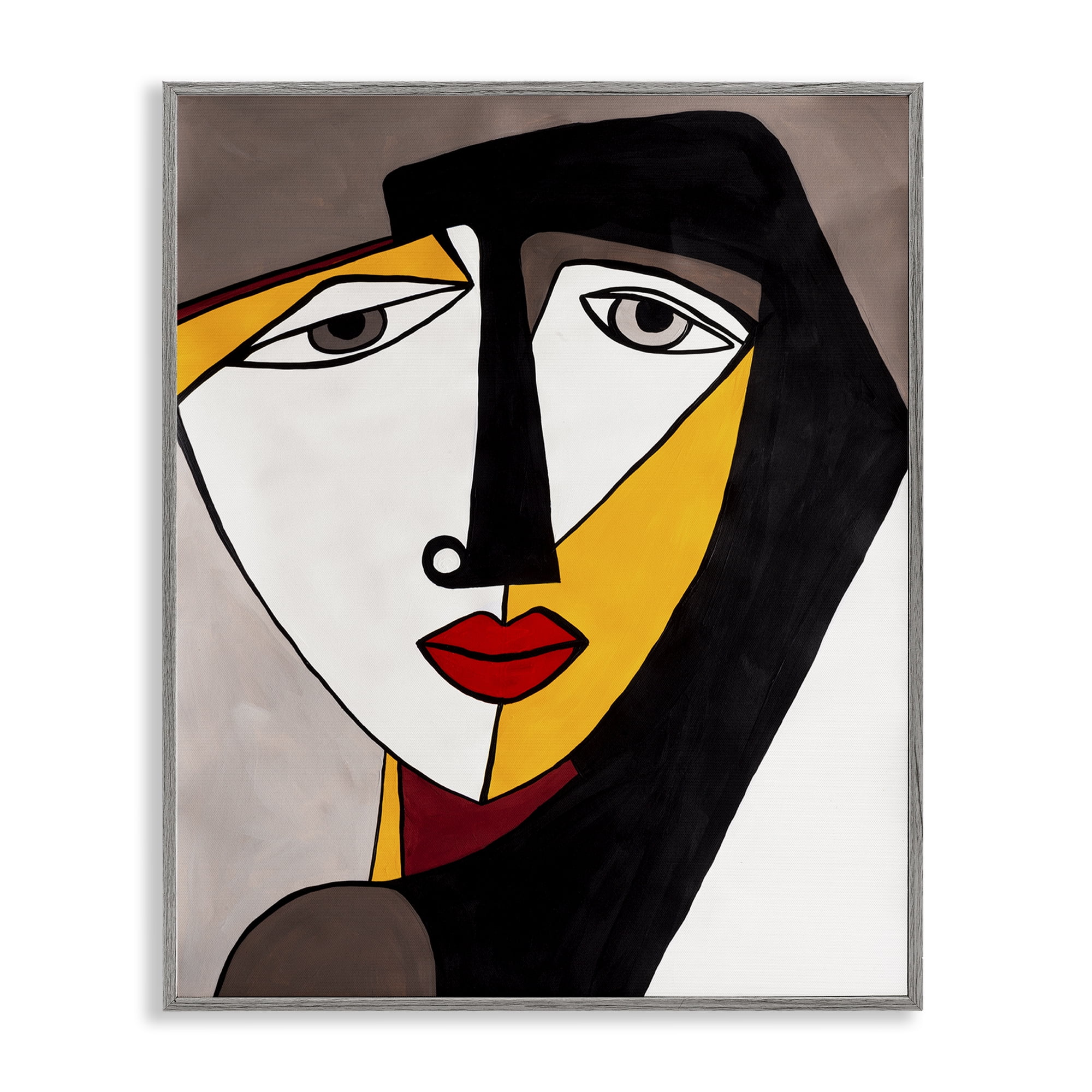 Stupell Industries Cubism Female Face Abstract Gray Framed Wall Art 11 ...