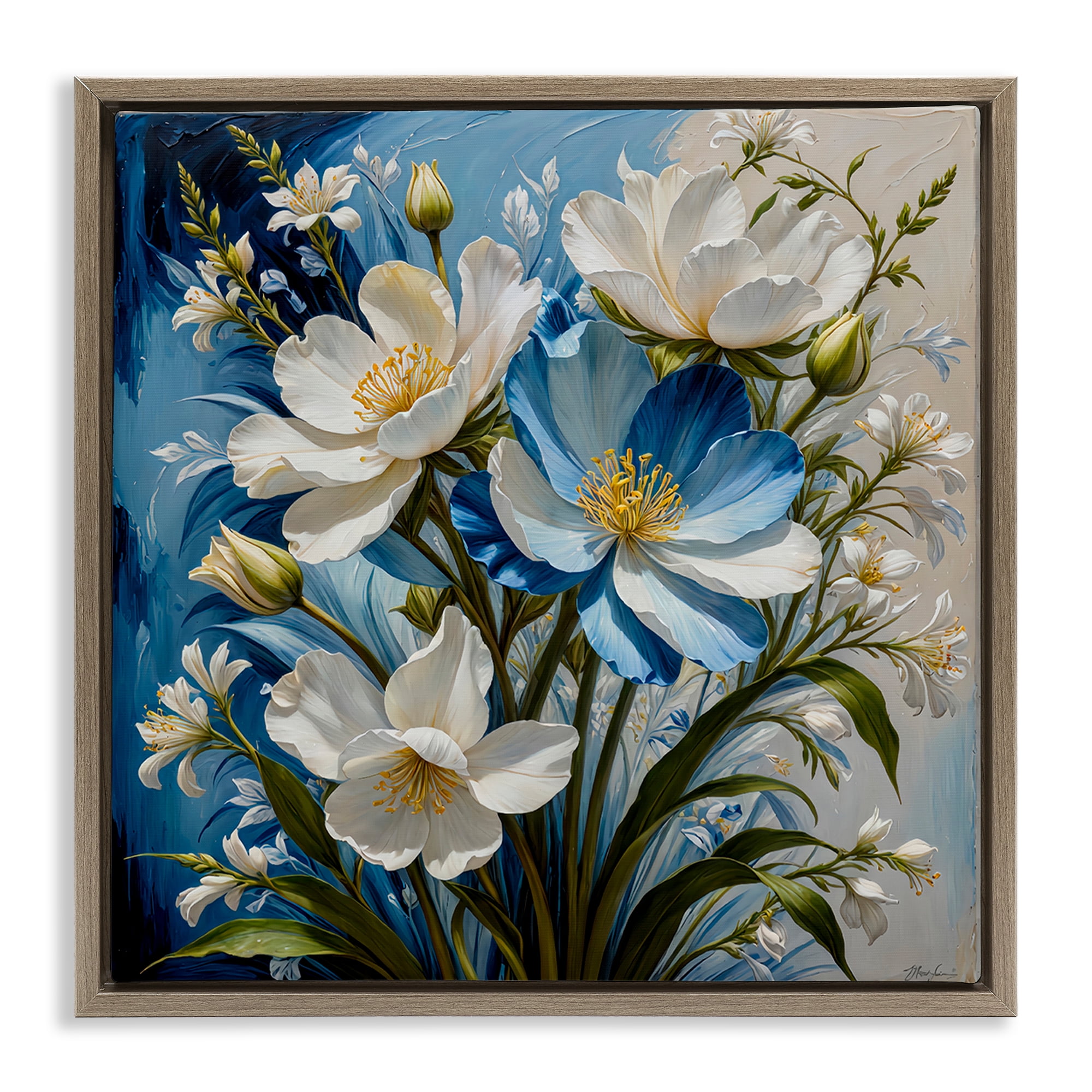Stupell Industries Curling Floral Petals on Blue Plants & Flowers ...
