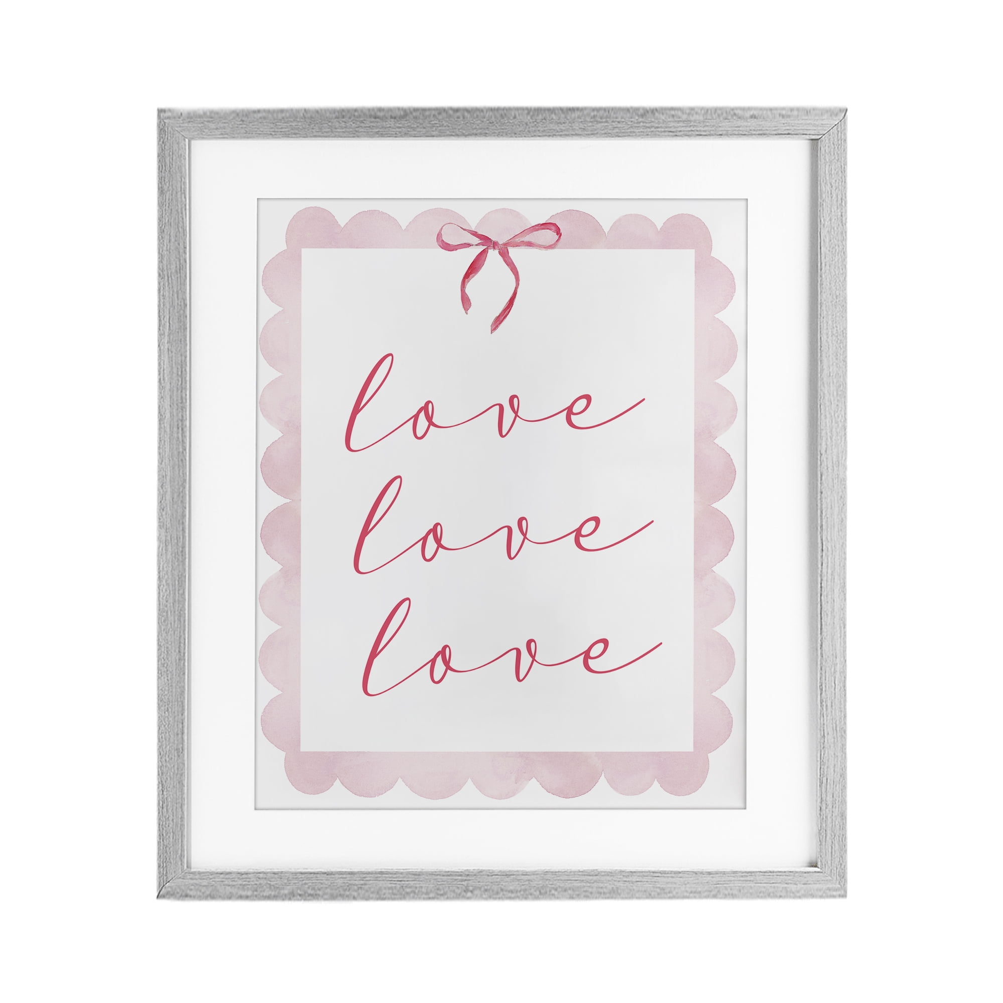Stupell Industries Cursive Love and Pink Bow Gray Framed Print Under ...