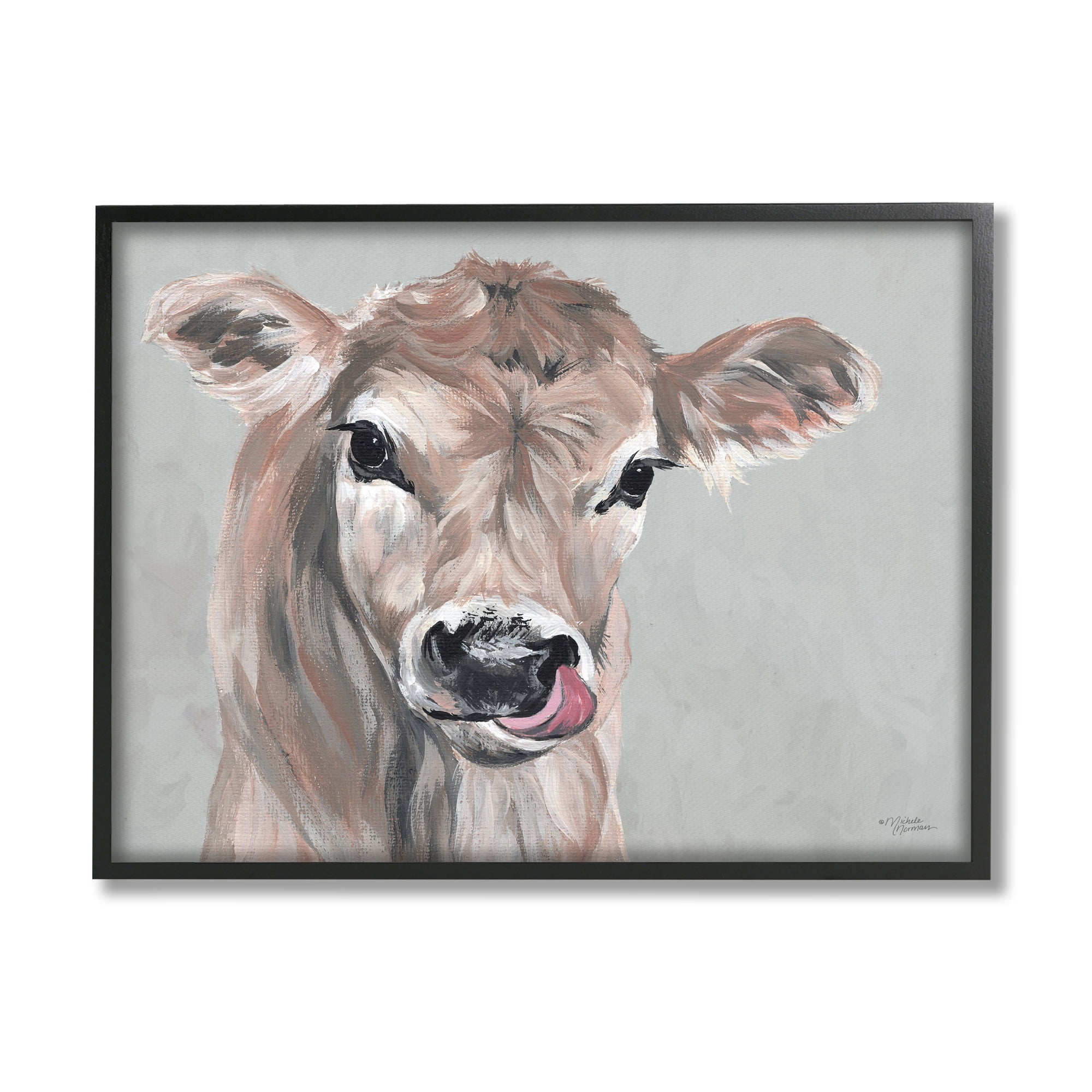 Stupell Industries Cute Baby Farm Cow Calf Portrait Framed Textured ...