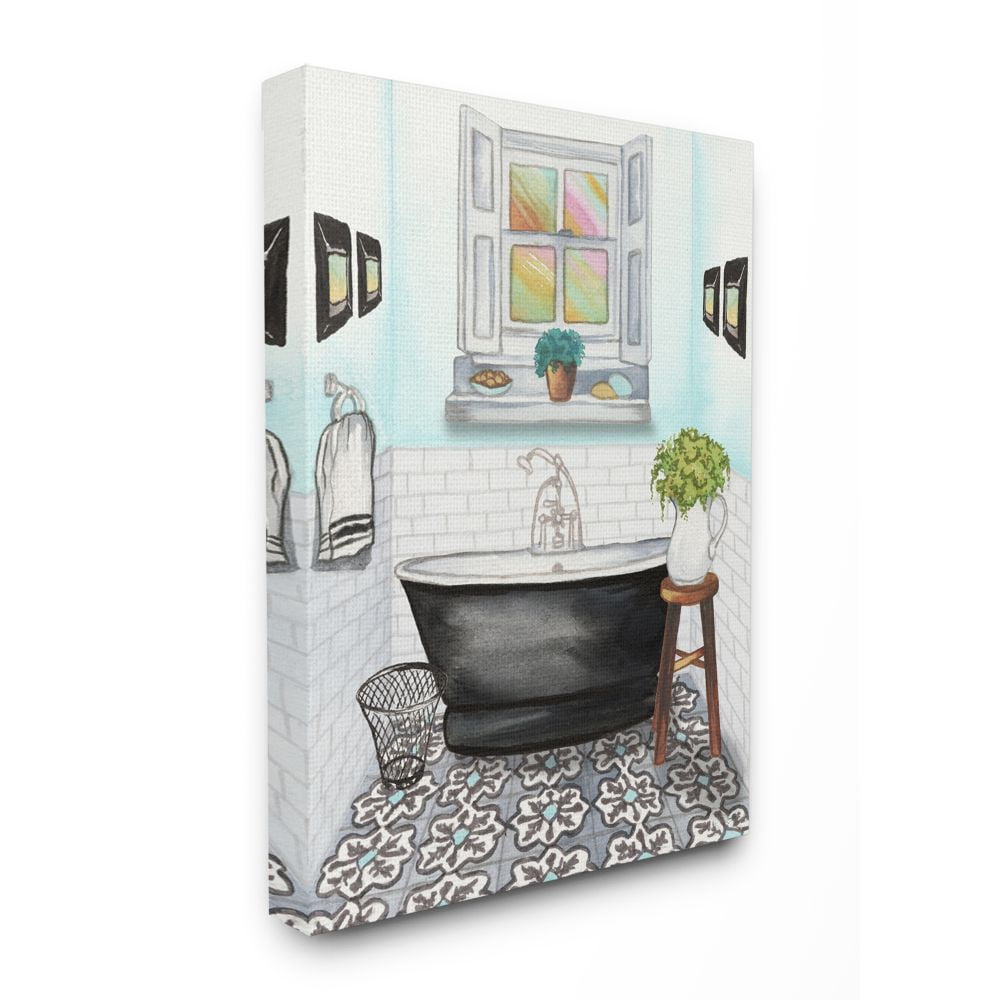 Stupell Industries Cute Bathroom Watercolor Canvas Art - 16 x 20 Inches ...