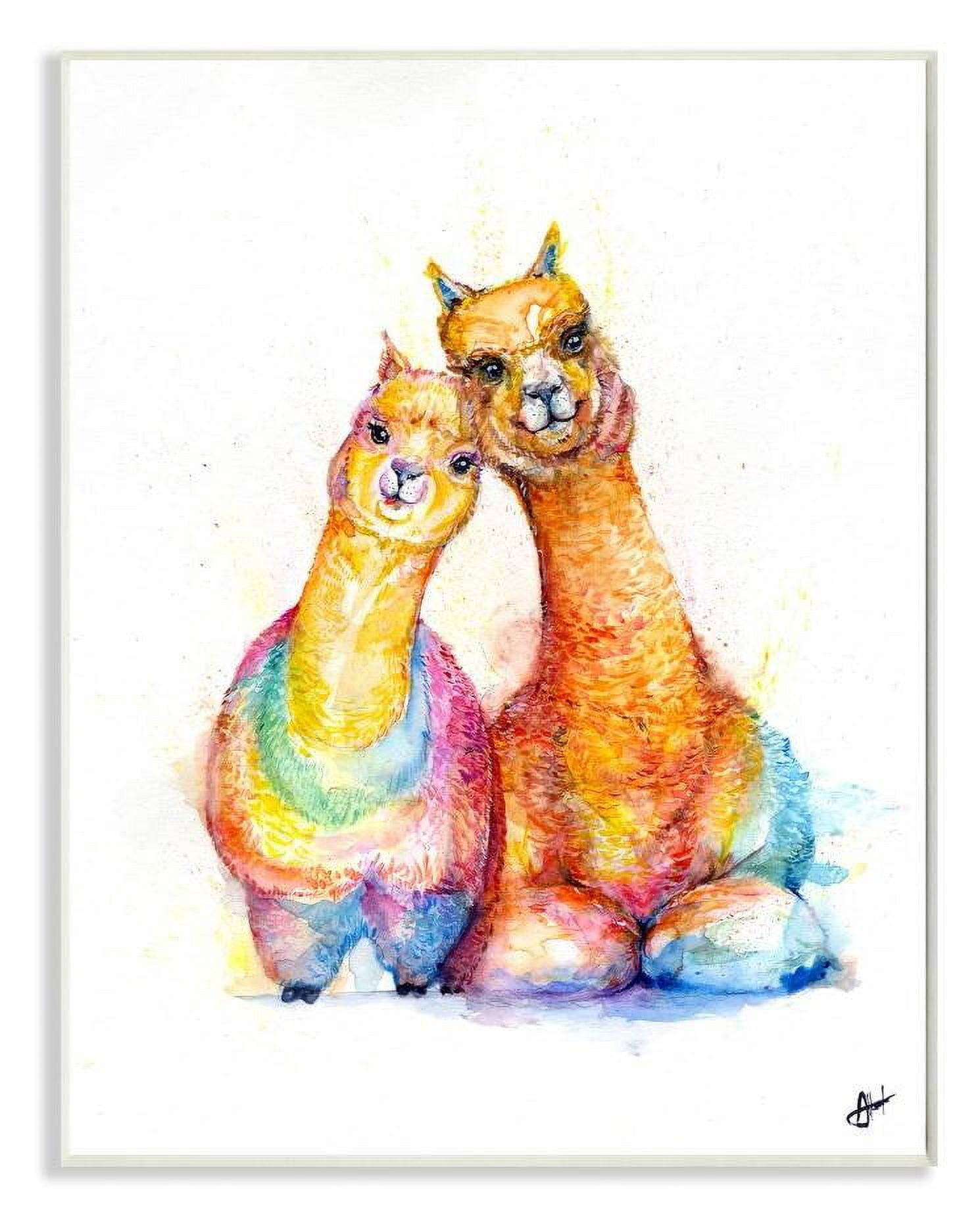 Stupell Industries Llama Wall Plaque - Animal Watercolor Painting ...