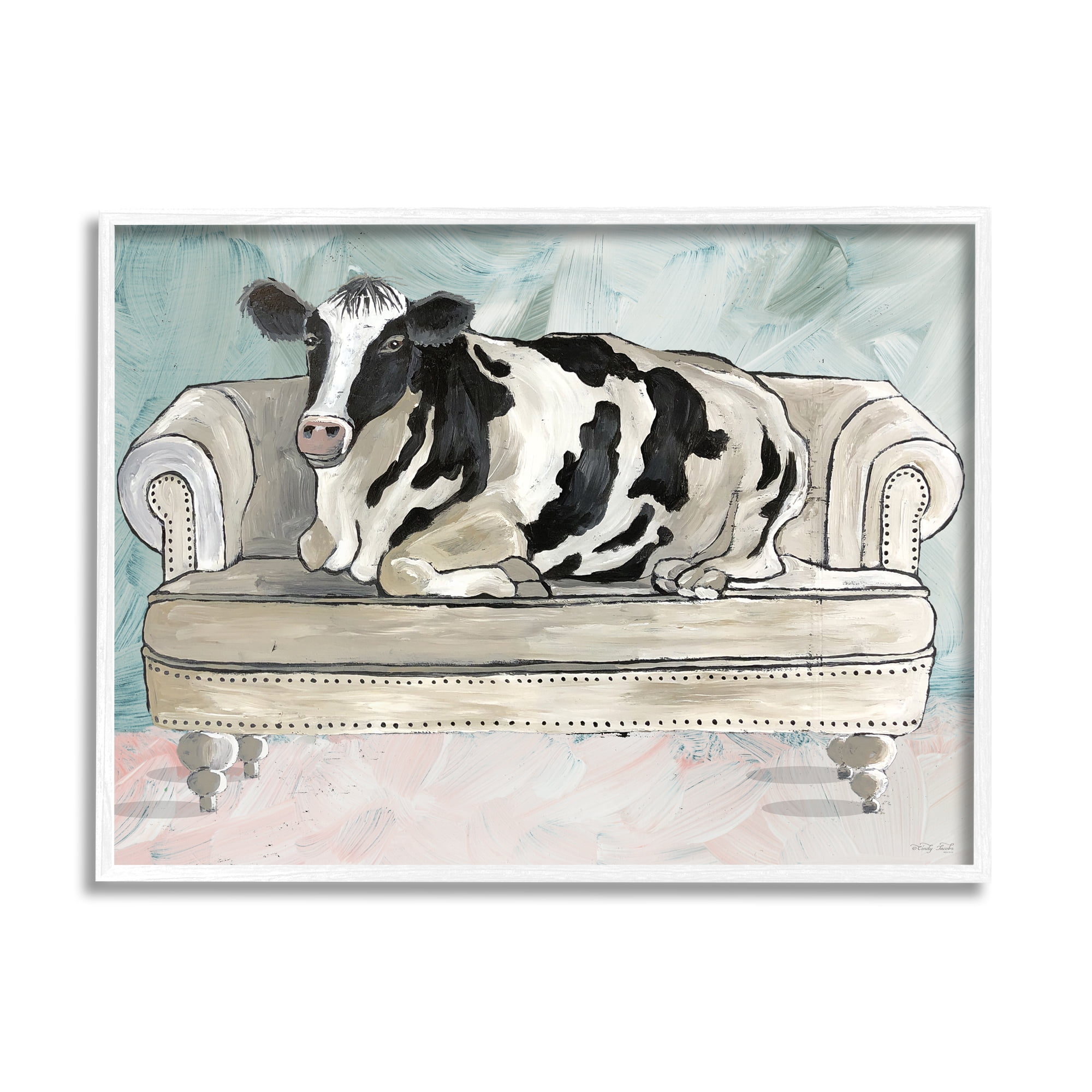 Stupell Industries Dairy Farm Cow Resting Glam Couch Green Grey, 20 x ...