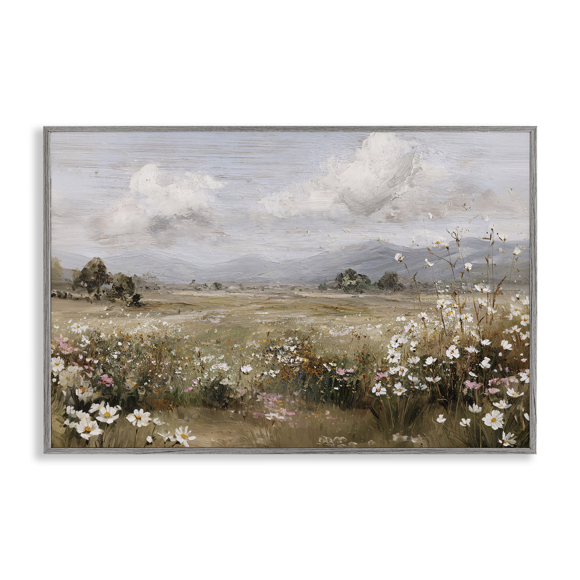 Stupell Industries Daisy Clusters in Field Gray Framed Giclee Art ...
