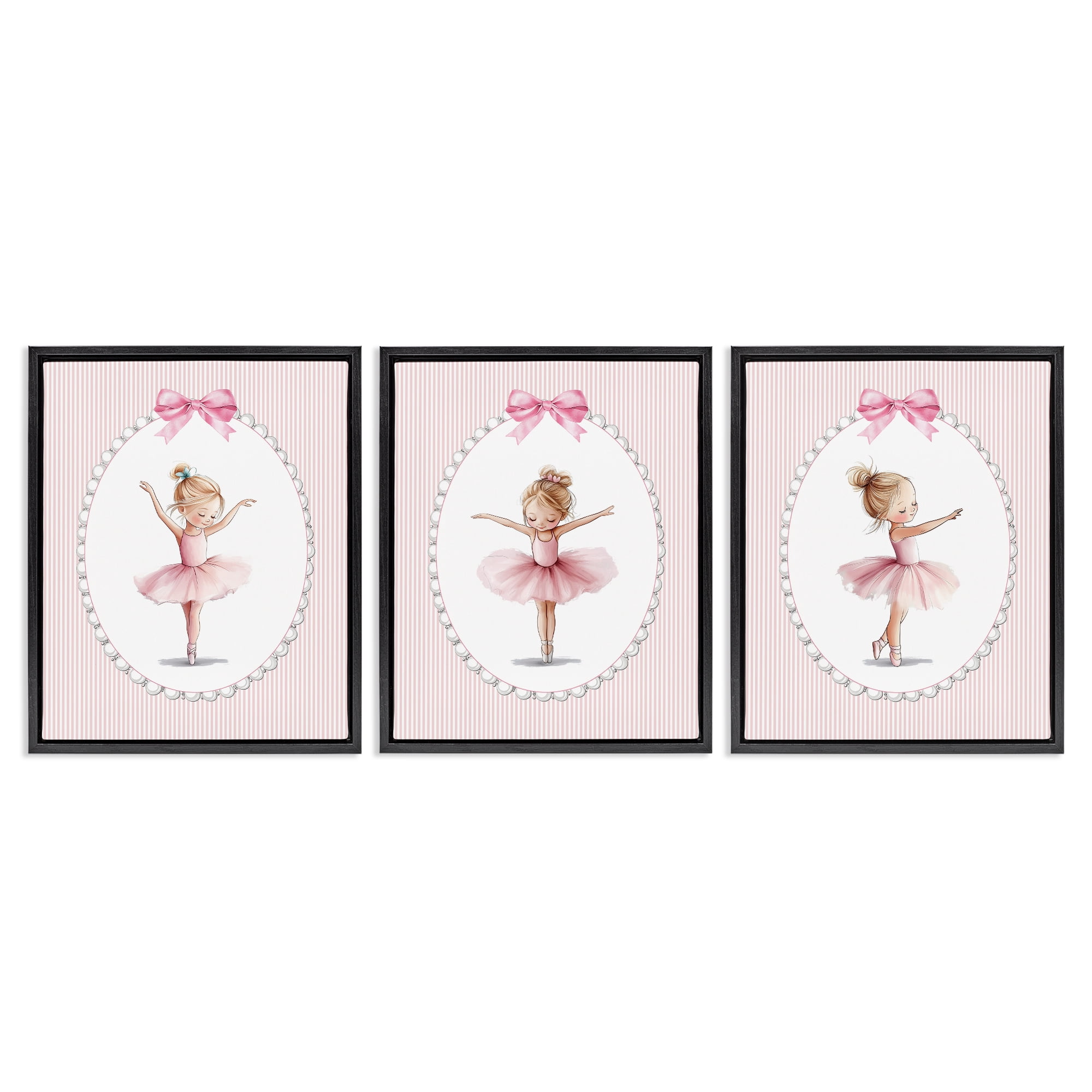 Stupell Industries Dancing Ballerinas in Pink 3 Piece Black Framed ...