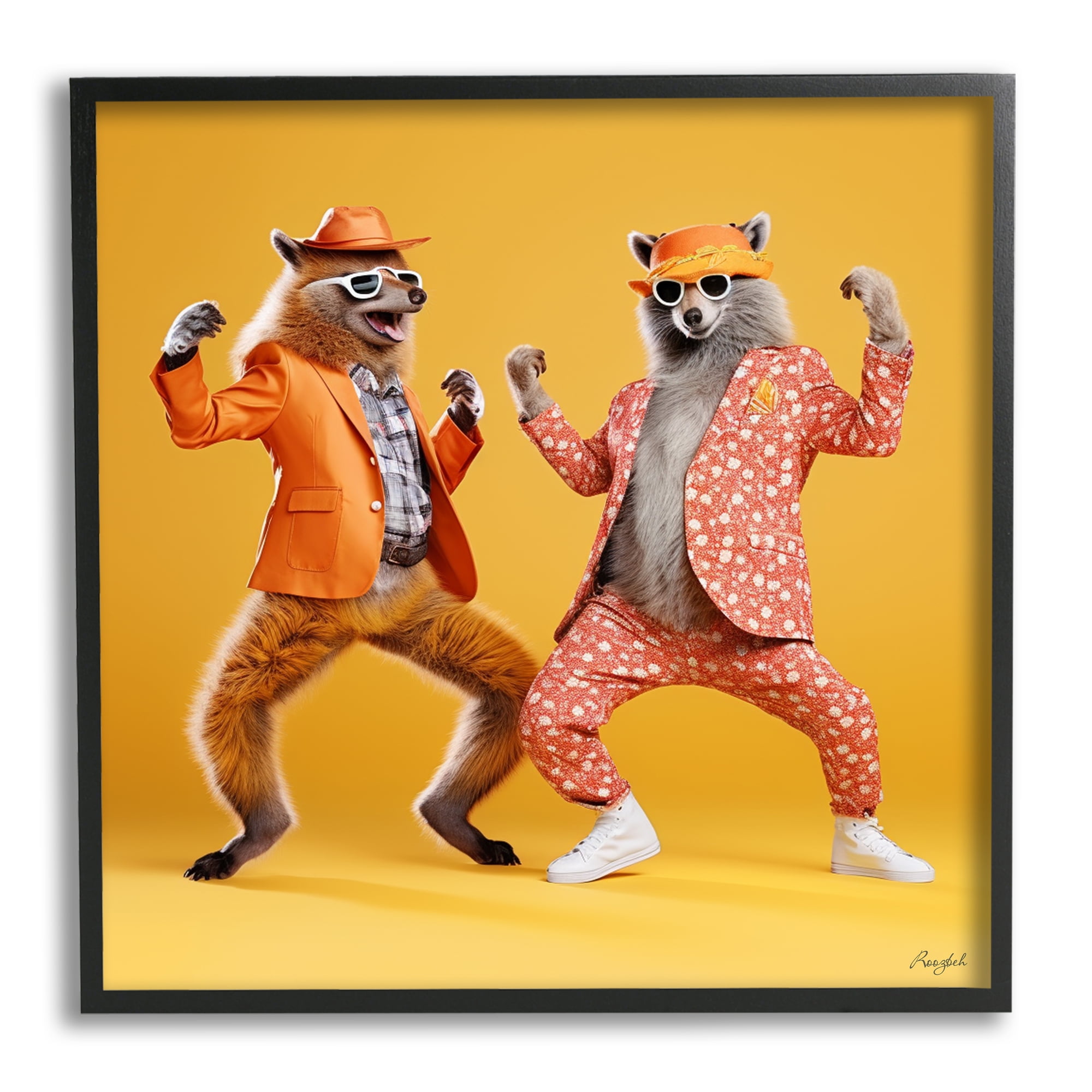 Stupell Industries Dancing Foxes on Yellow Animals & Insects Painting Black Framed Art Print ...