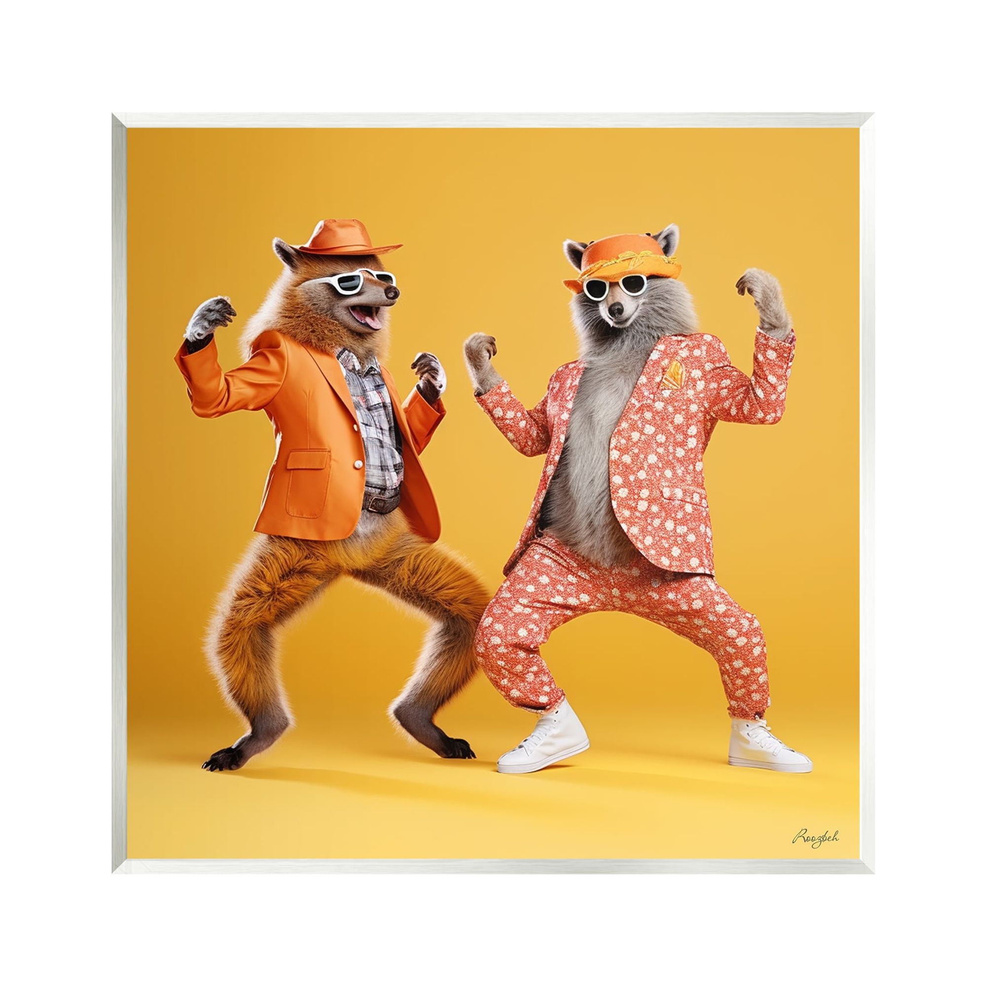 Stupell Industries Dancing Foxes on Yellow Animals & Insects Painting ...
