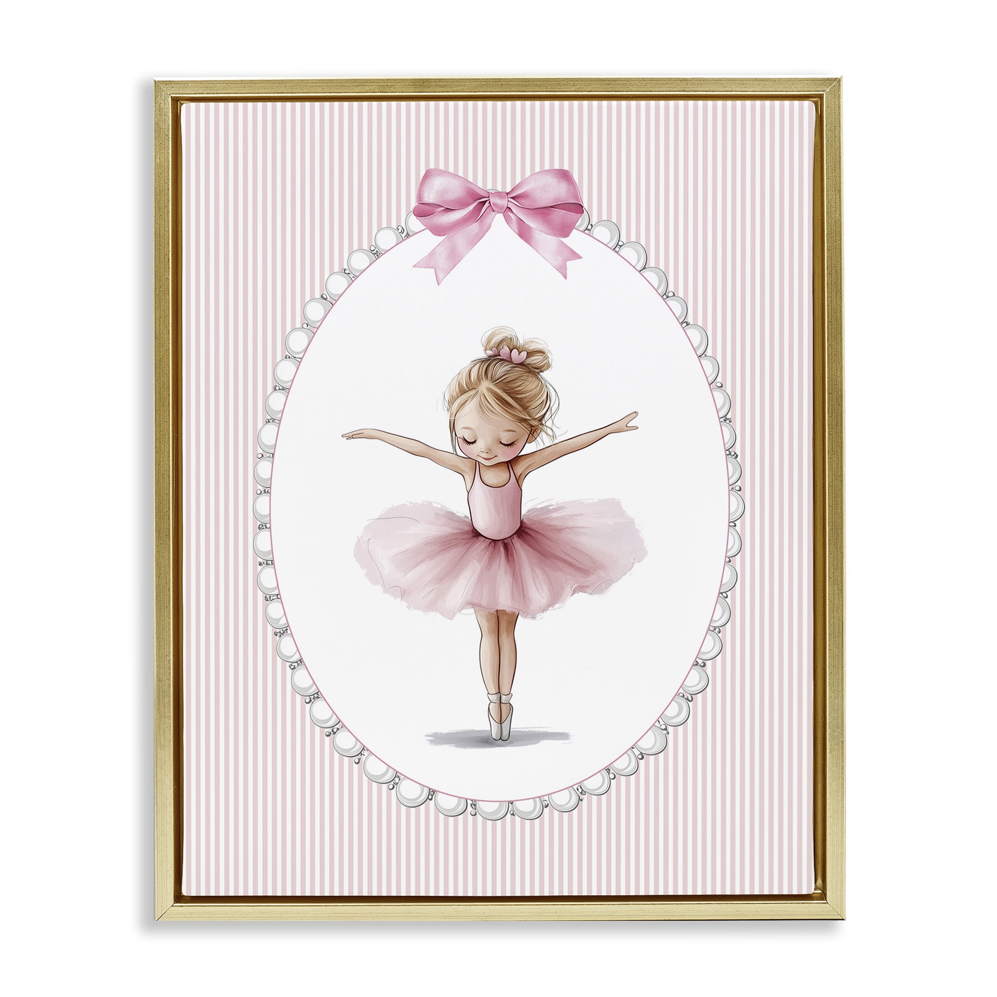 Stupell Industries Dancing Pink Ballerina Gold Framed Floater Canvas ...