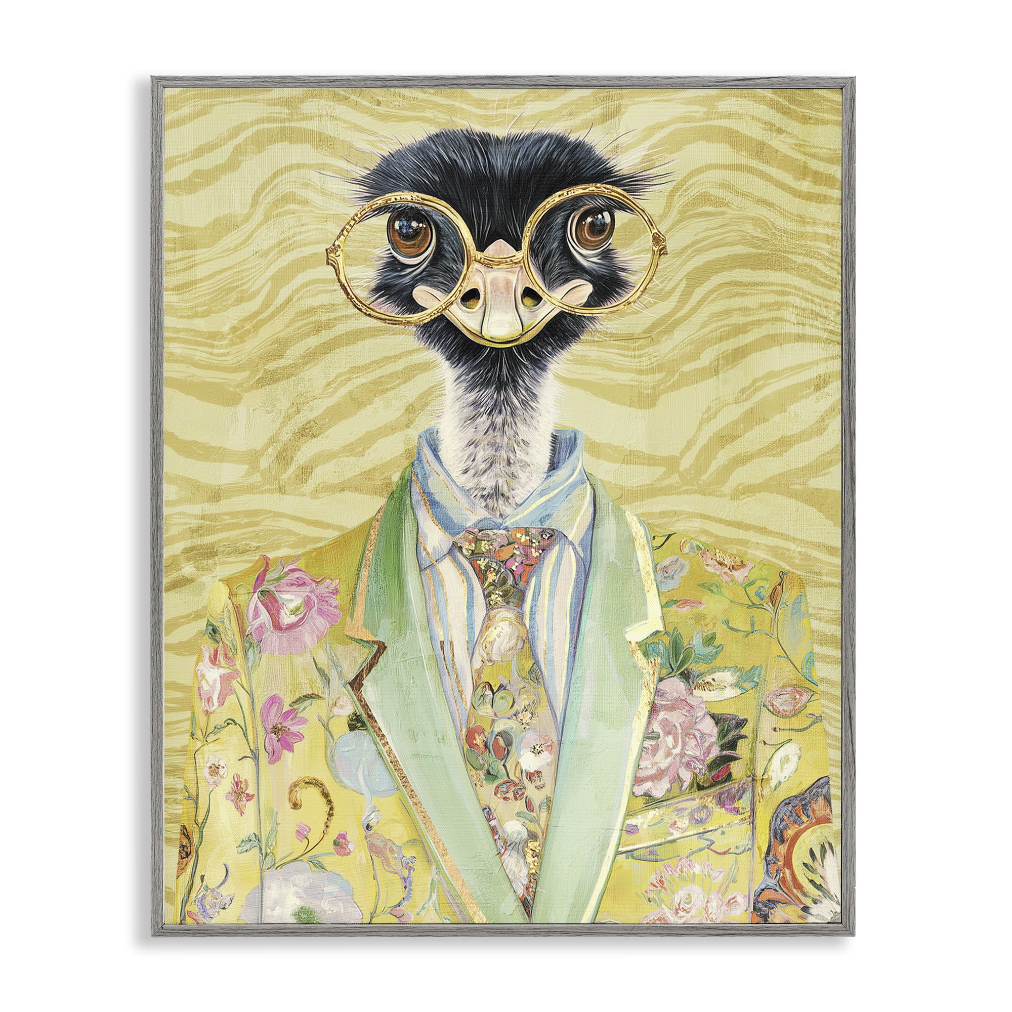Stupell Industries Dandy Ostrich Portrait Gray Framed Giclee Art ...
