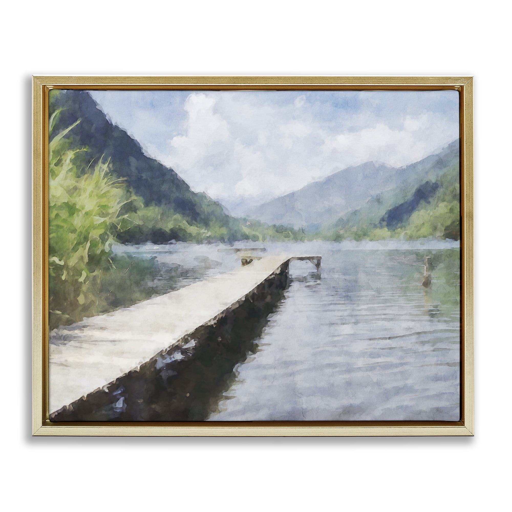 Stupell Industries Dappled Lake Dock Gold Framed Floater Canvas Wall ...