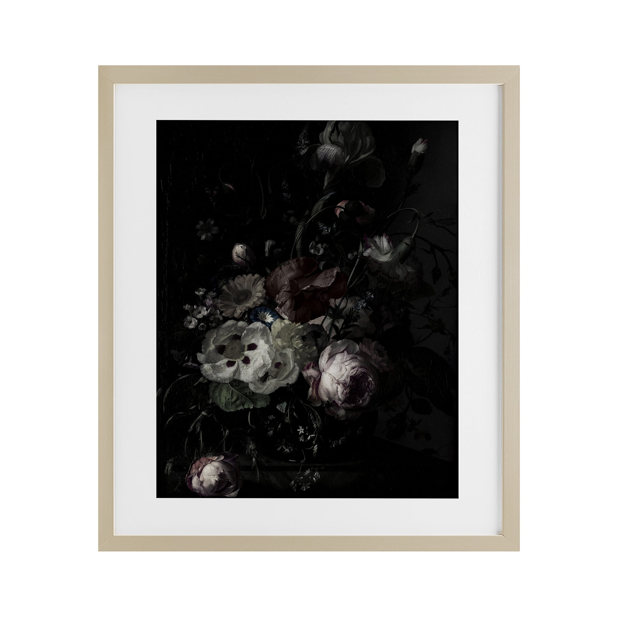 Dark Arrangement of Flowers Brown Framed Print Under Glass, 13 x 16 ...
