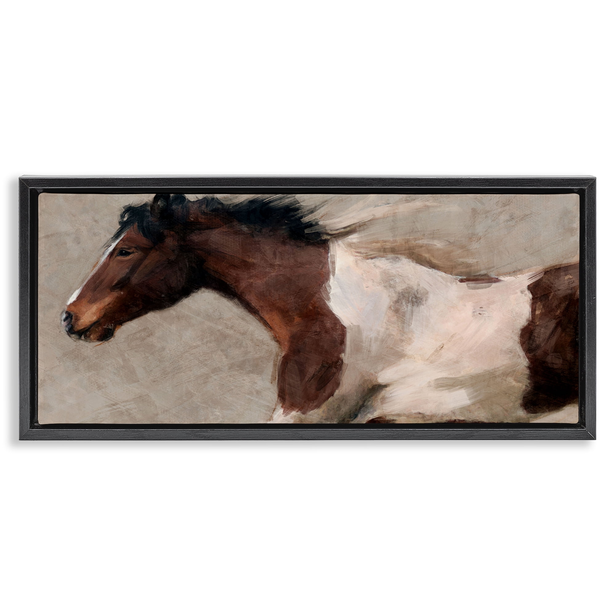 Stupell Industries Dashing Brown Horse Animals Painting Black Floater ...