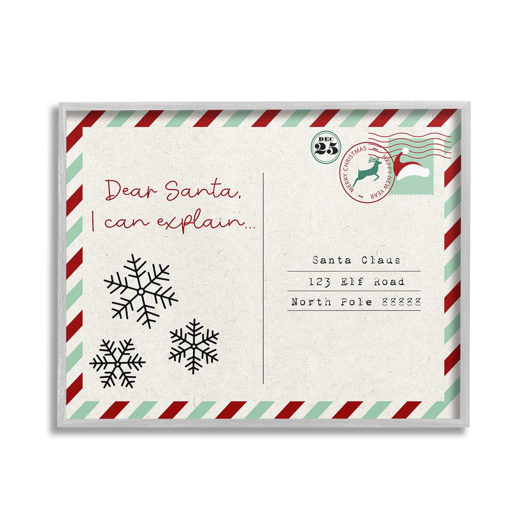 Stupell Industries Dear Santa Postcard Holiday Painting Gray Framed Art ...