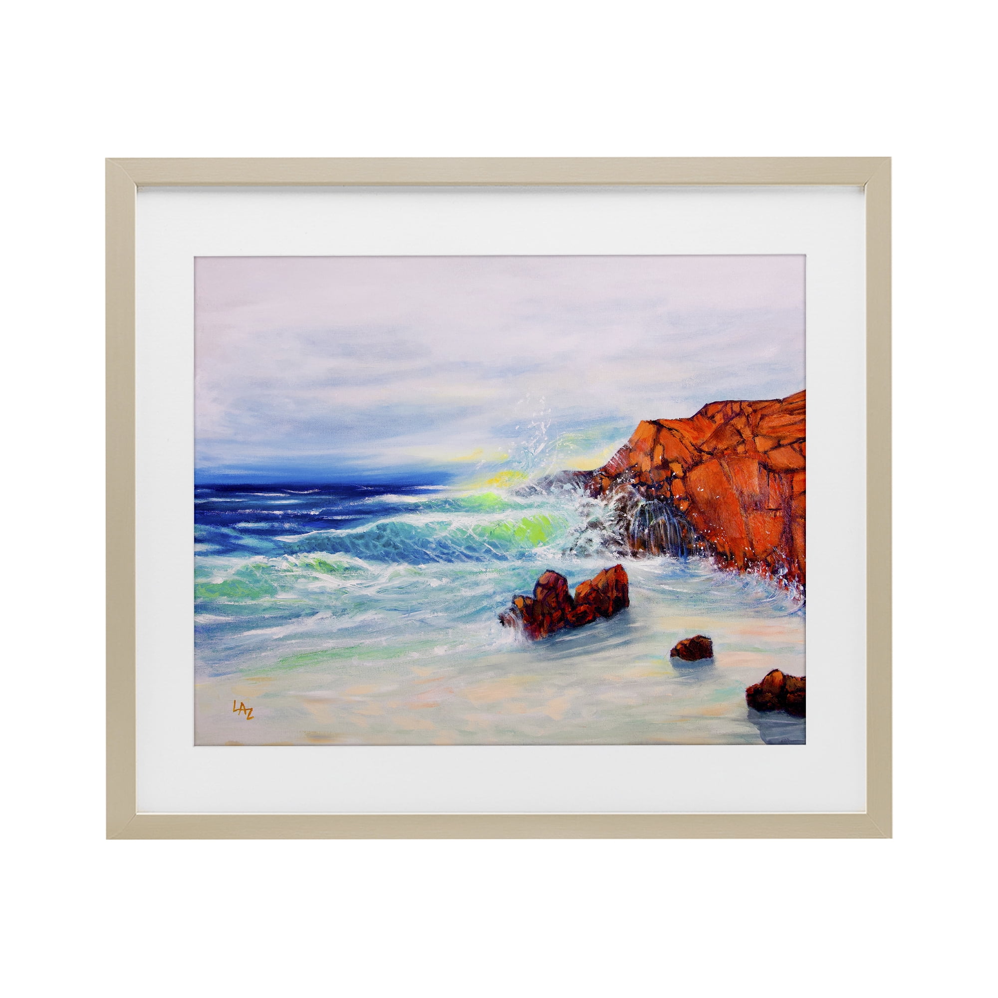Stupell Industries Deep Blue Rocky Beach Birch Framed Print Under Glass ...