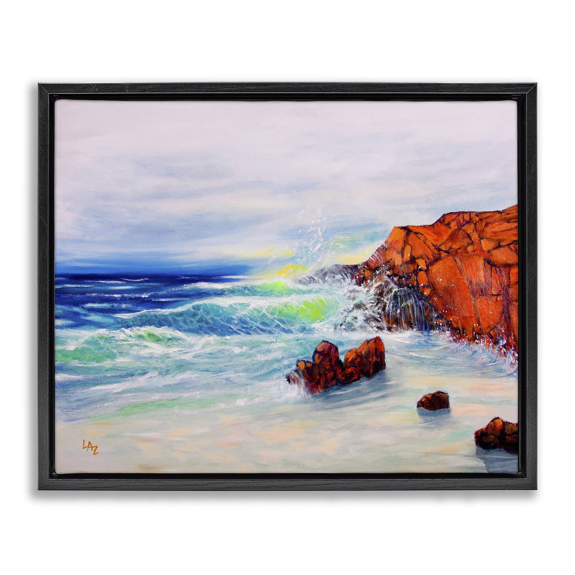 Stupell Industries Deep Blue Rocky Beach Black Framed Floater Canvas ...