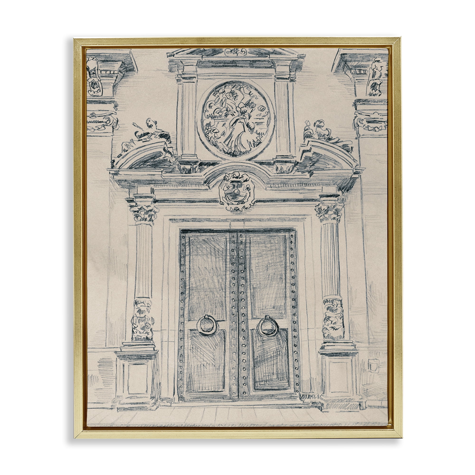 Stupell Industries Detailed Architecture Scene Town & City Drawing Gold ...