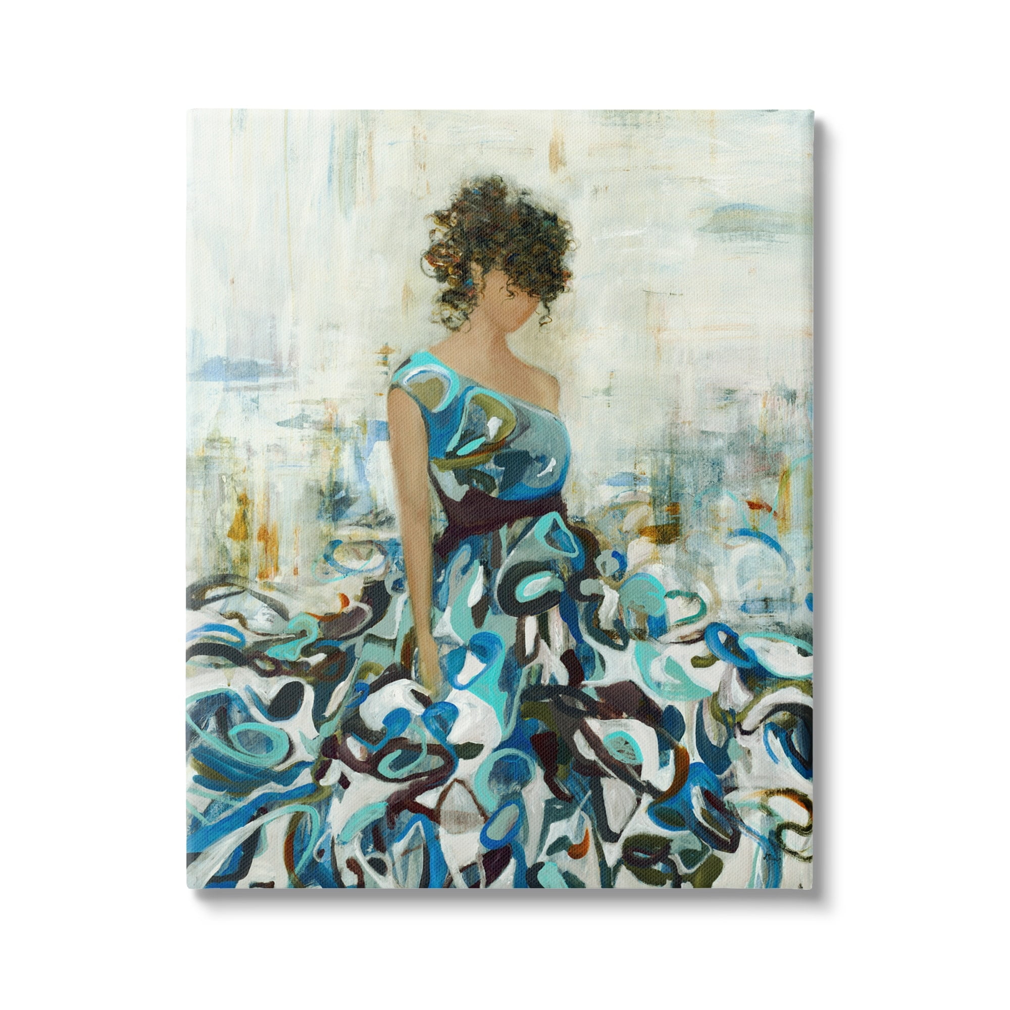 Stupell Industries Detailed Blue Dress Gown Woman Layered Background ...
