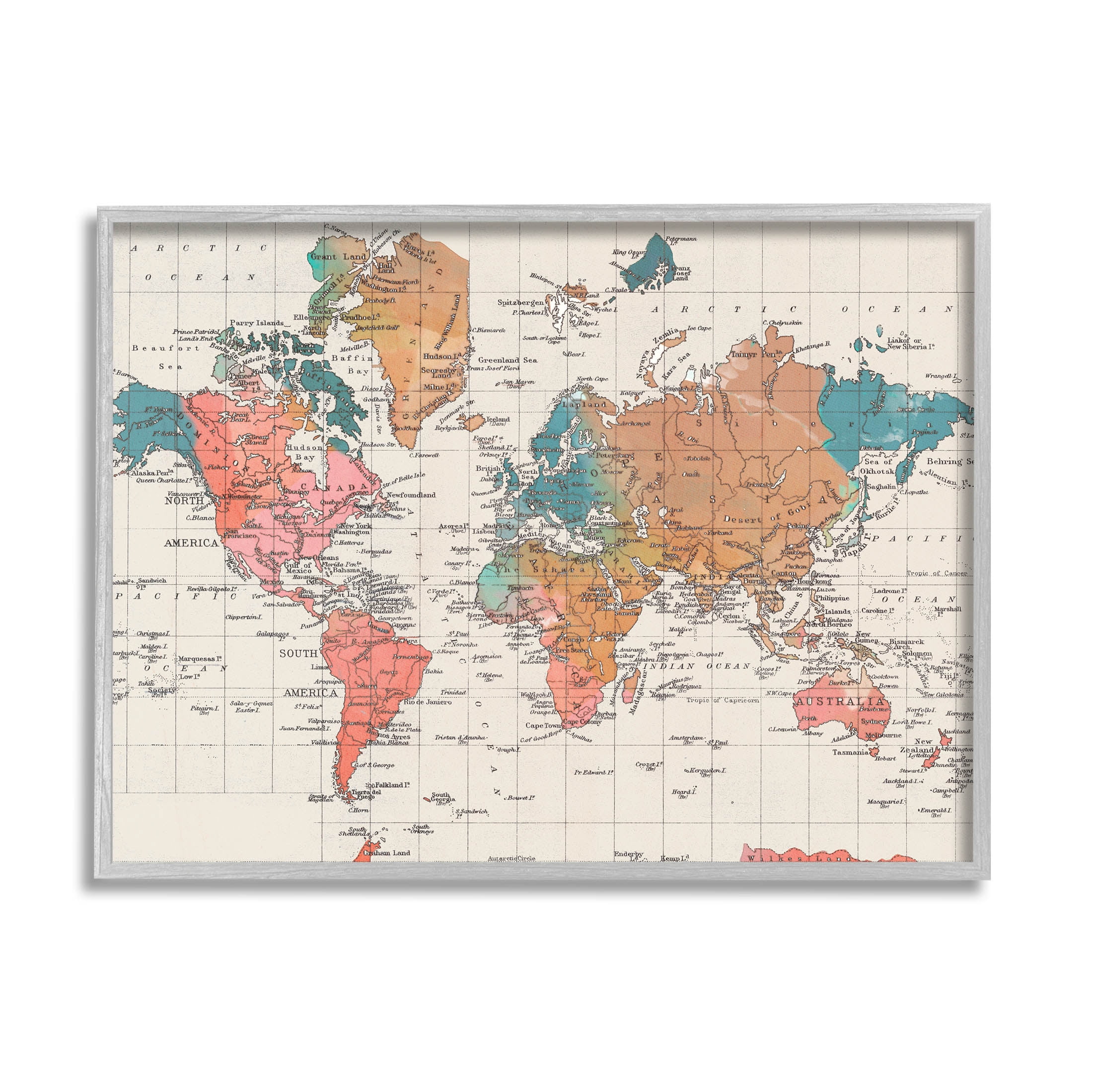 Stupell Industries Detailed Boho World Map Graphic Art Gray Framed Art ...