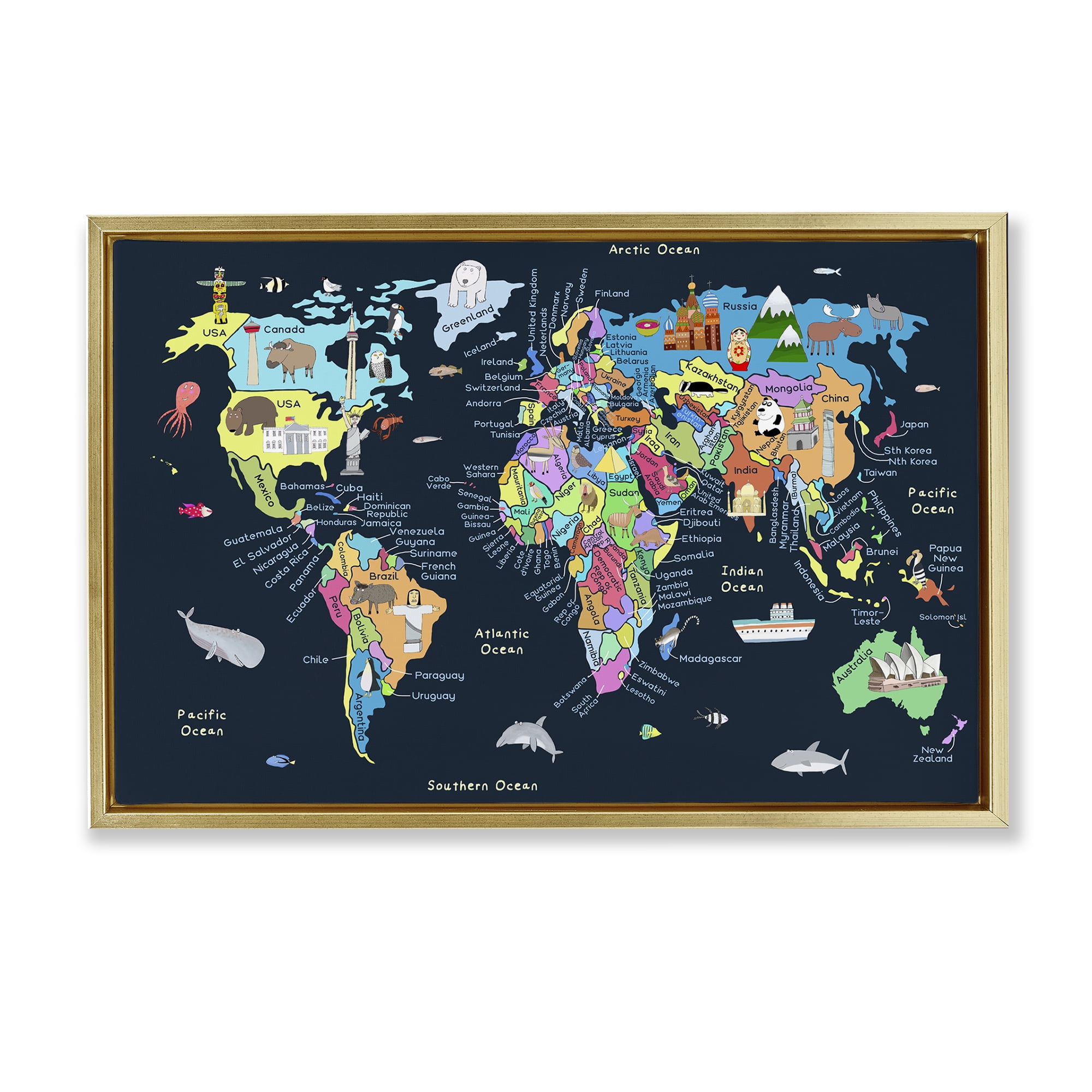 Stupell Industries Detailed Countries Map Education Painting Gold ...