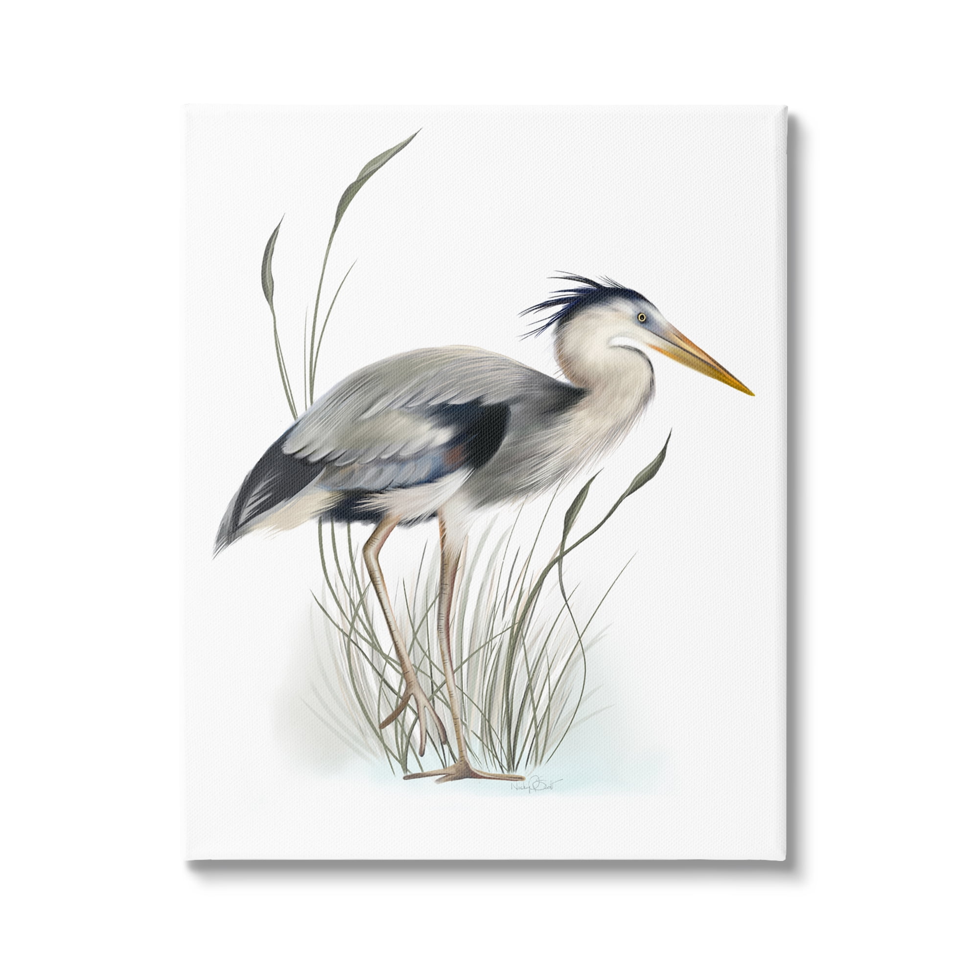 Stupell Industries Detailed Heron Bird Leering Wetland Grass Marsh ...