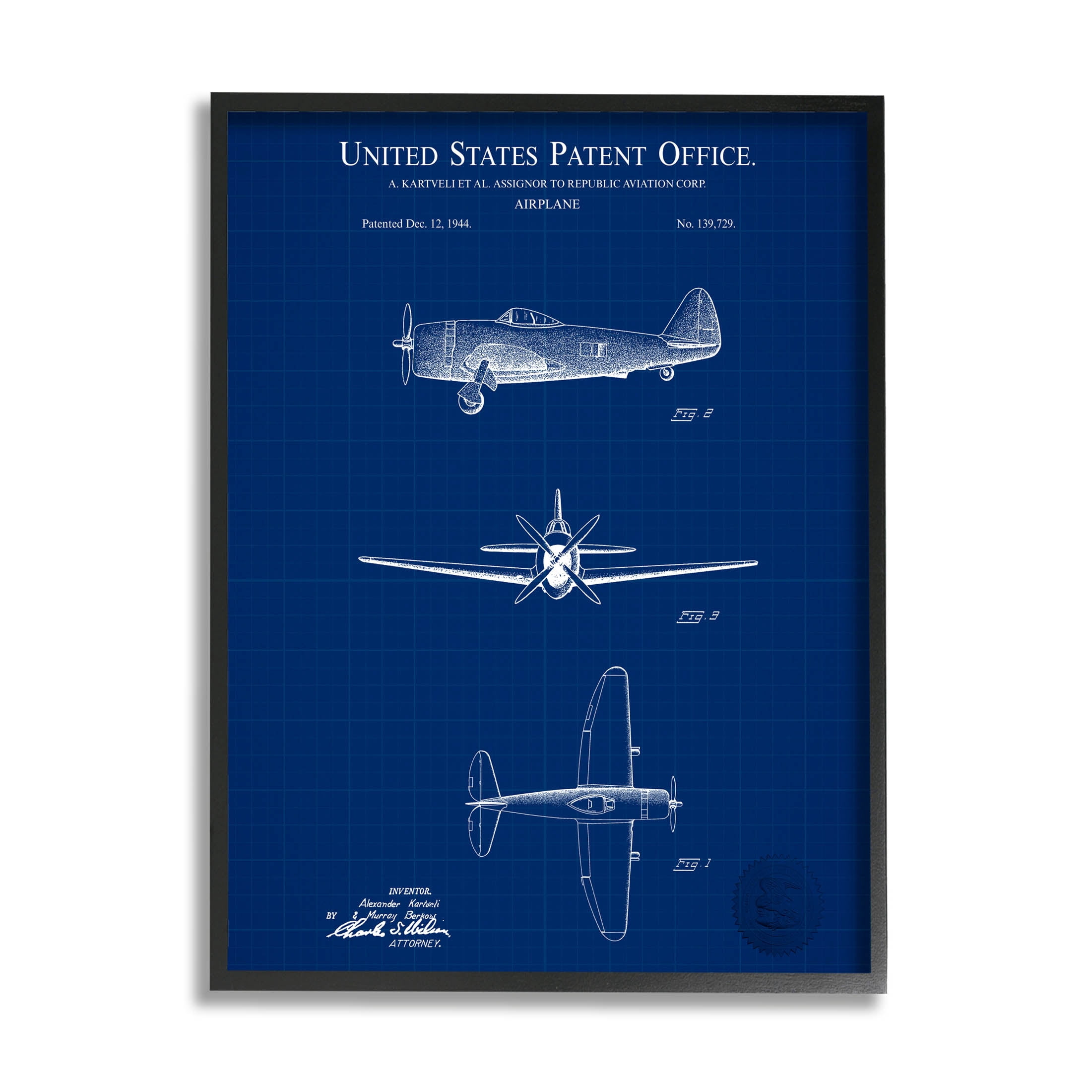 Stupell Industries Detailed US Airplane Blueprint Graphic Art Black ...