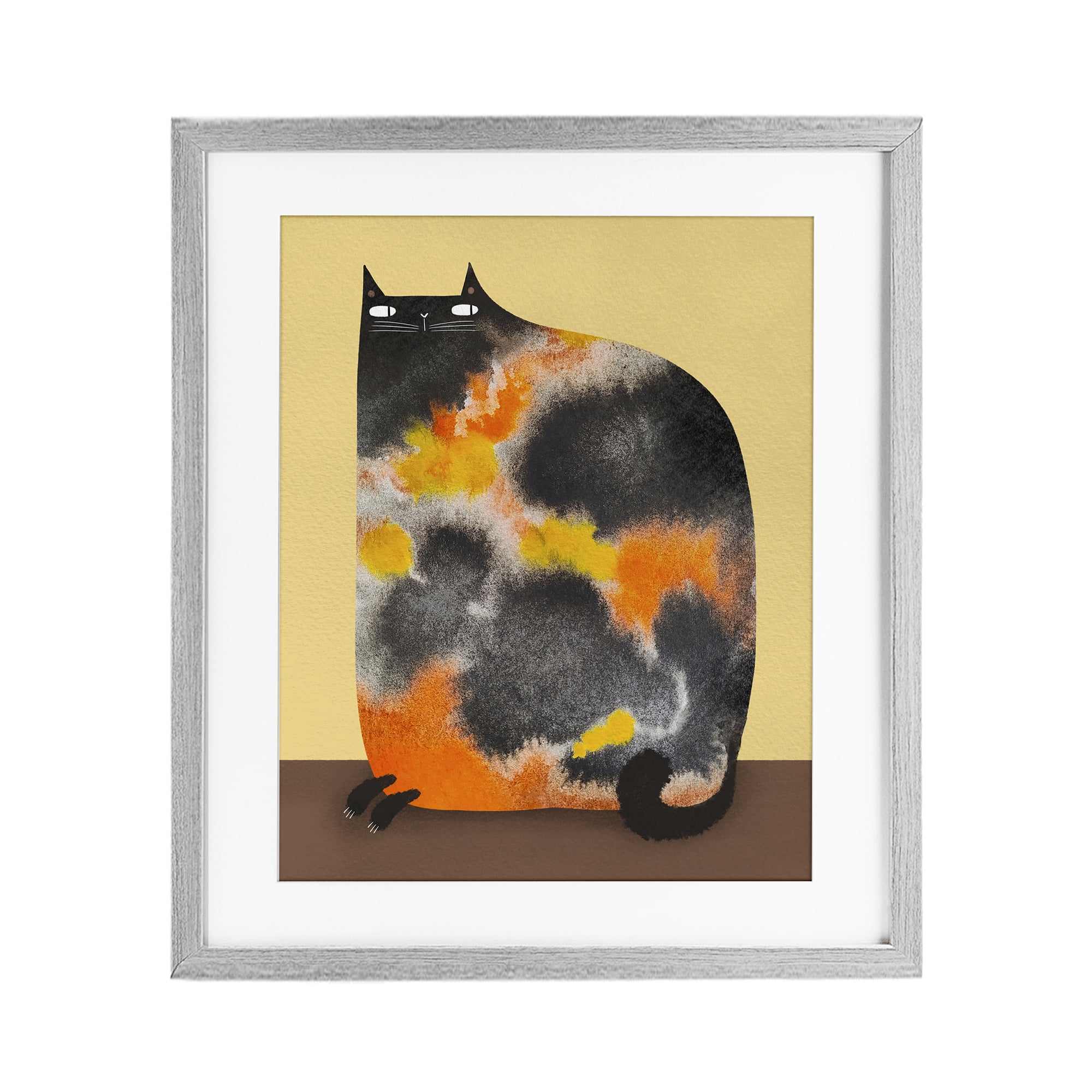 Stupell Industries Diluted Calico Cat Gray Framed Print Under Glass ...