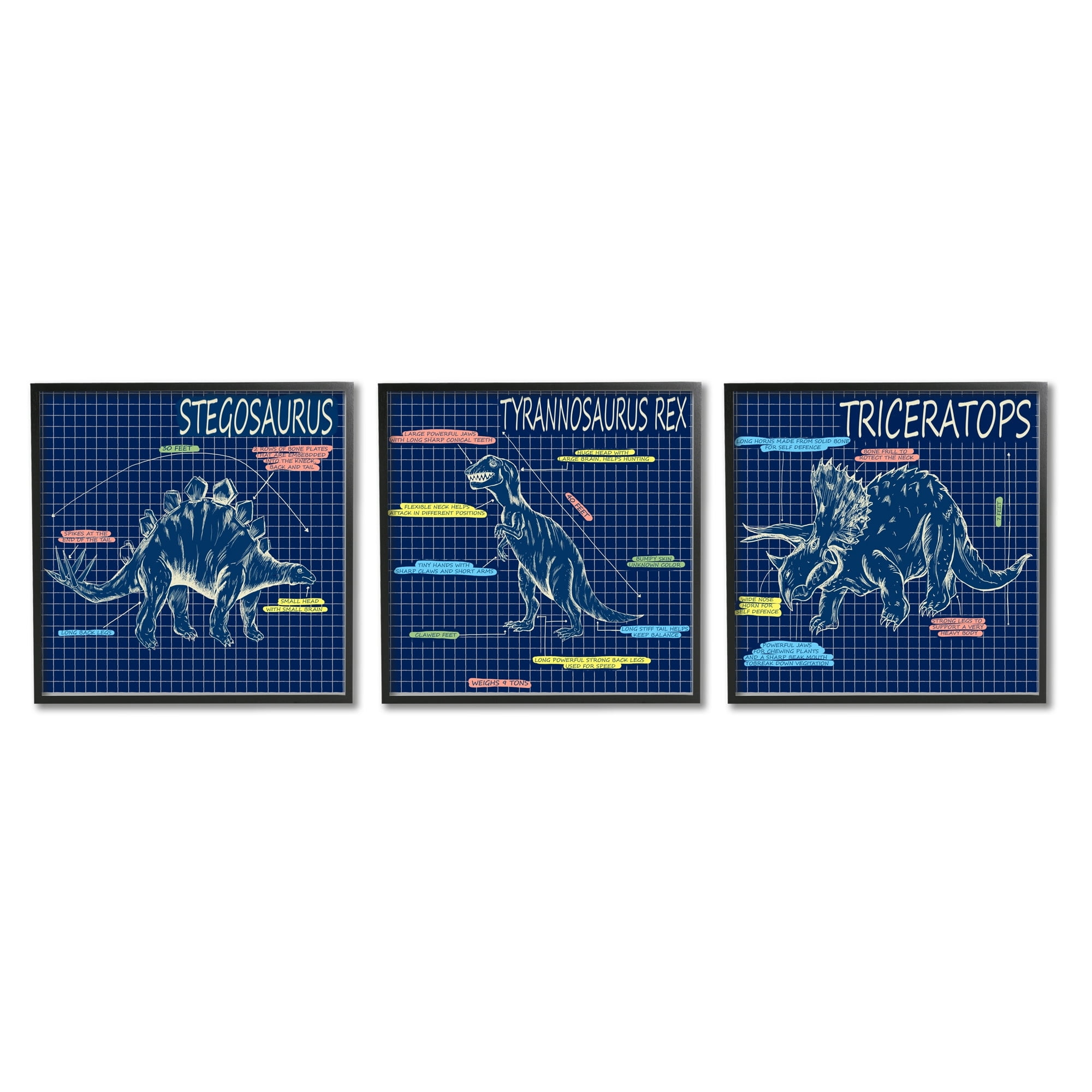 Free Shipping! Stupell Industries Dinosaur Blueprint Chart Framed ...
