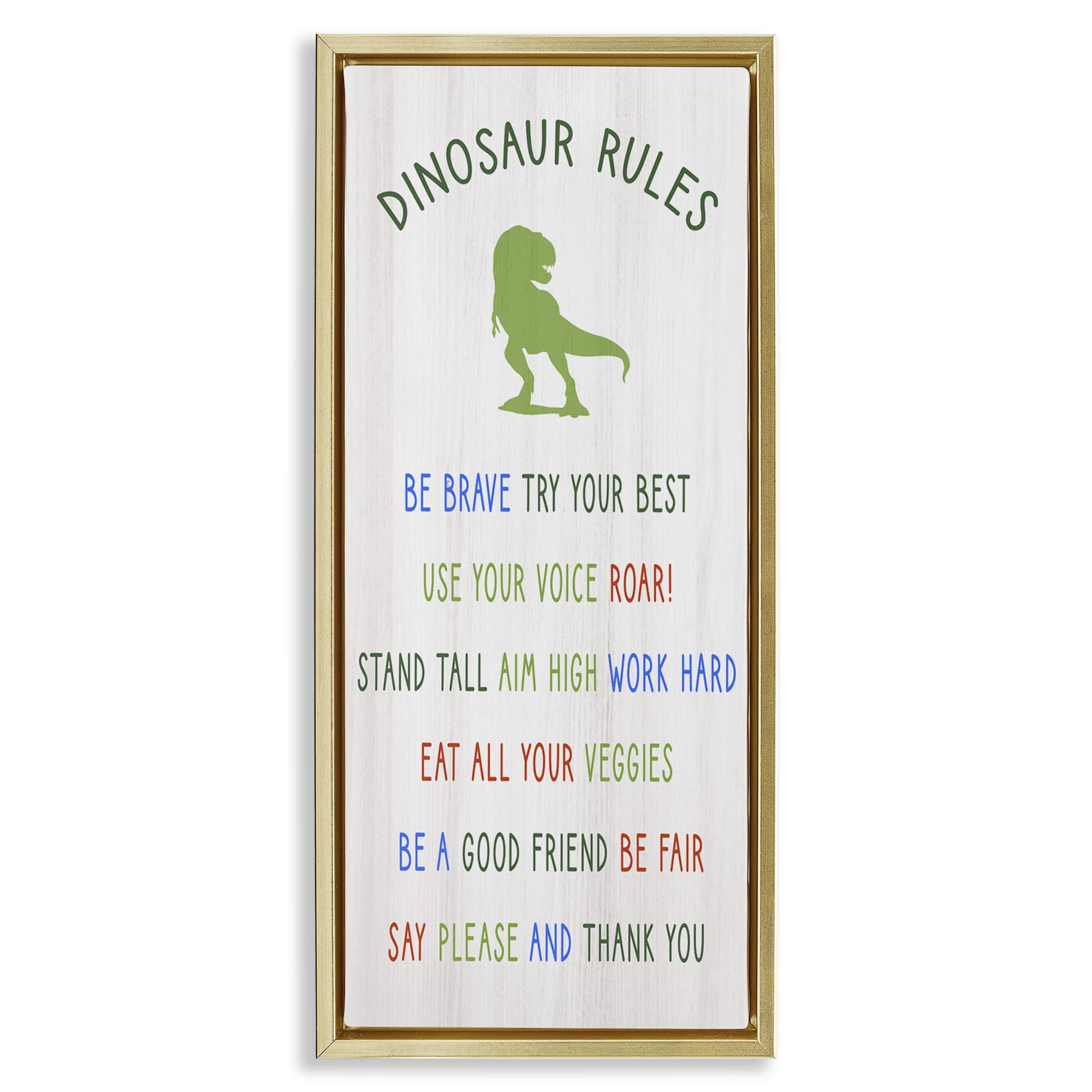 Stupell Industries Dinosaur Rules Kids List Inspirational Painting Gold ...