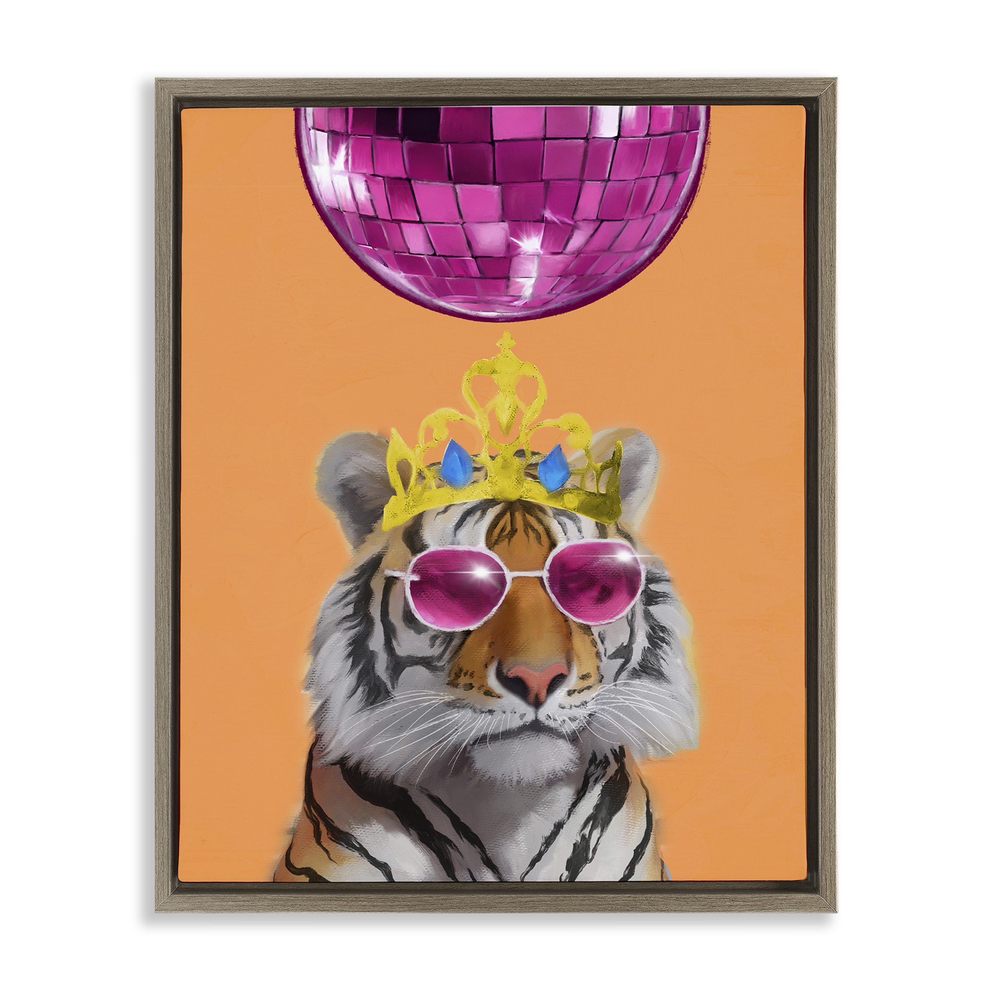 Stupell Industries Disco Tiger with Crown Animals Painting Brown ...