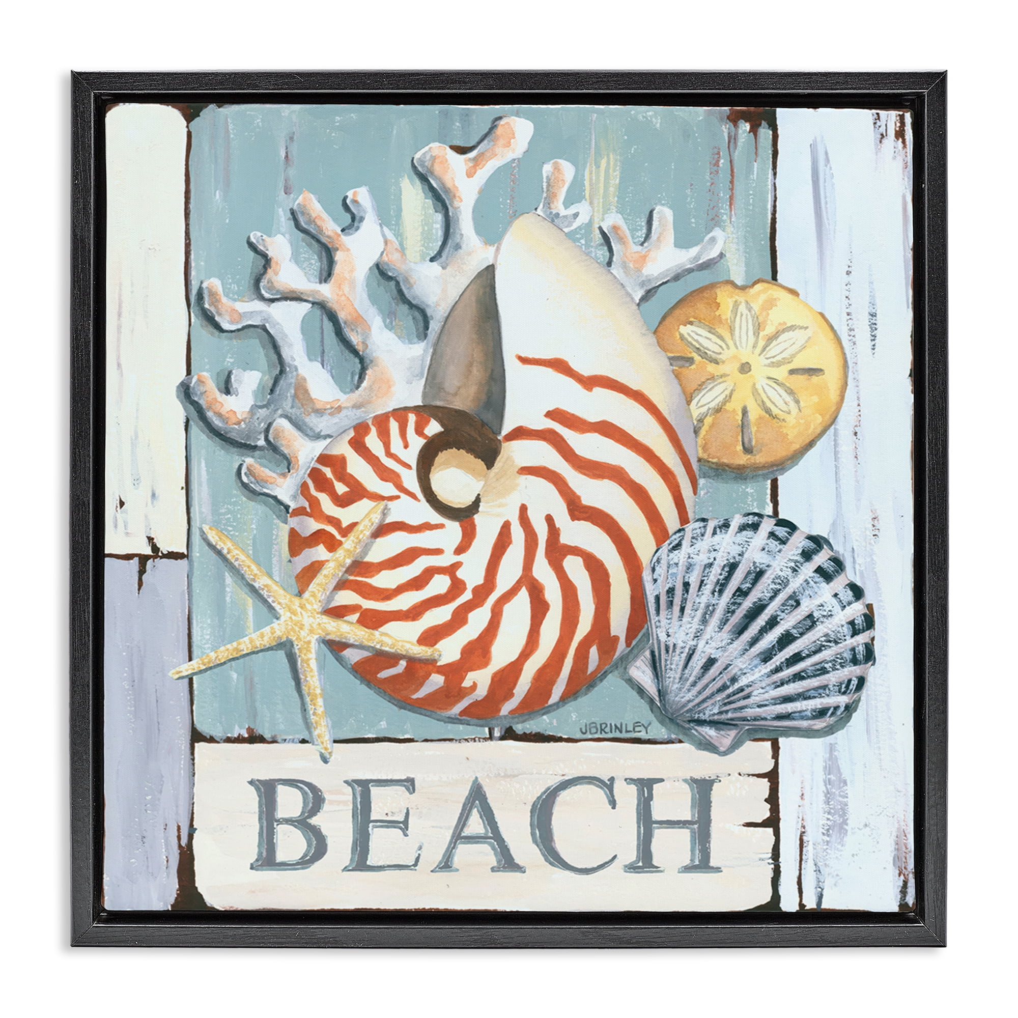 Stupell Industries Distressed Beach Shells Nautical & Beach Painting ...