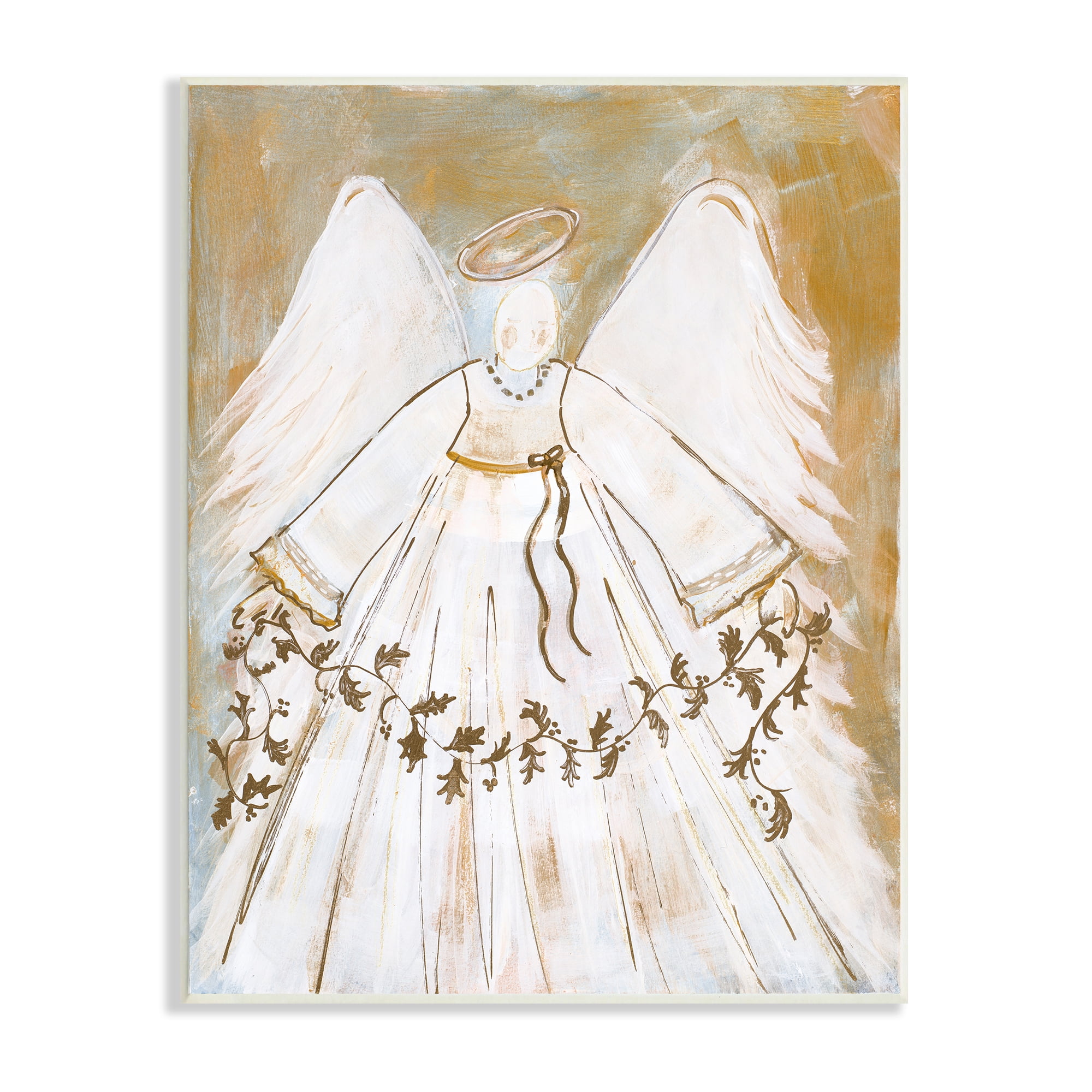 Stupell Industries Divine Angel Holding Winter Holy Vine Gold White ...