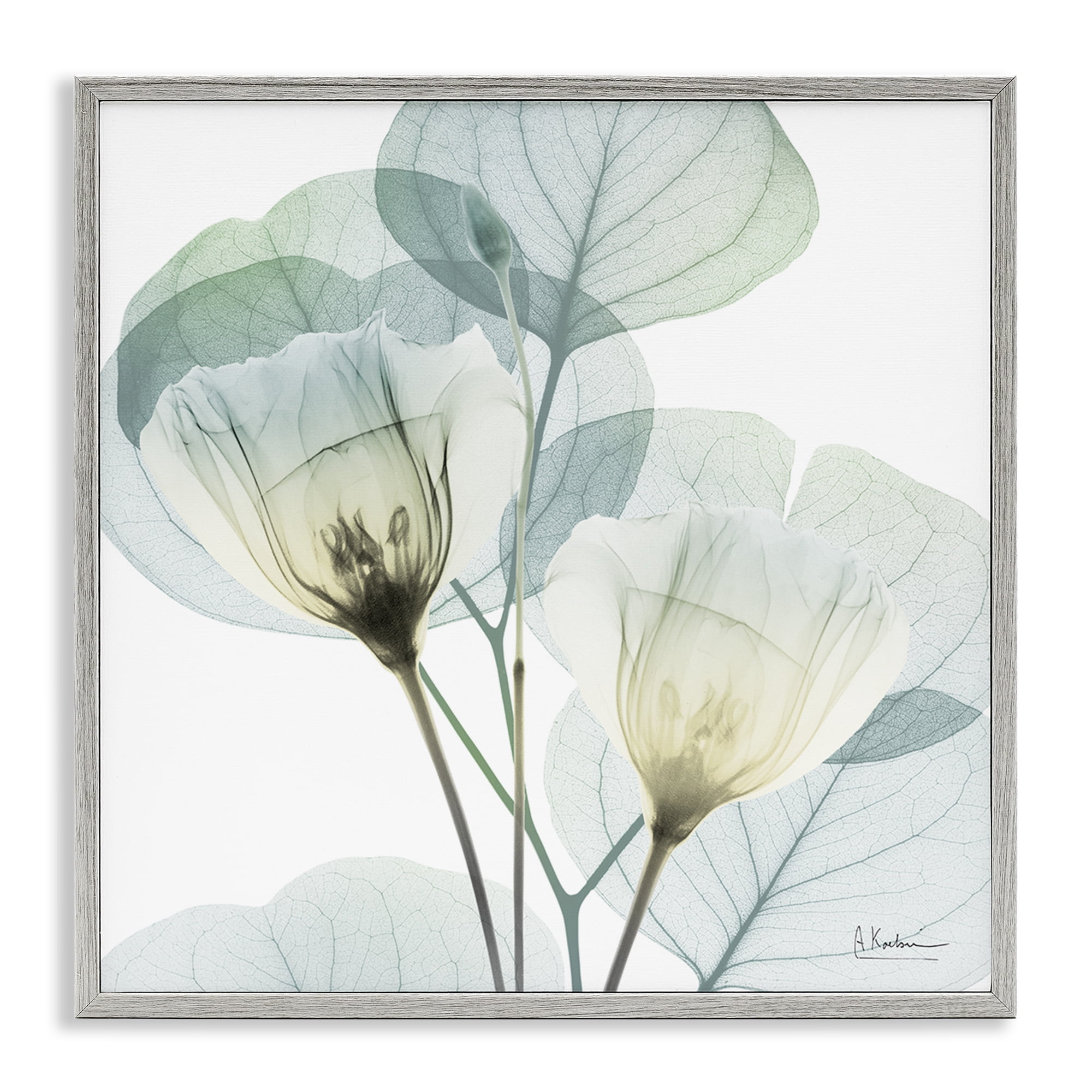Stupell Industries Divine Fate Flower Leaves Gray Framed Giclee Art ...