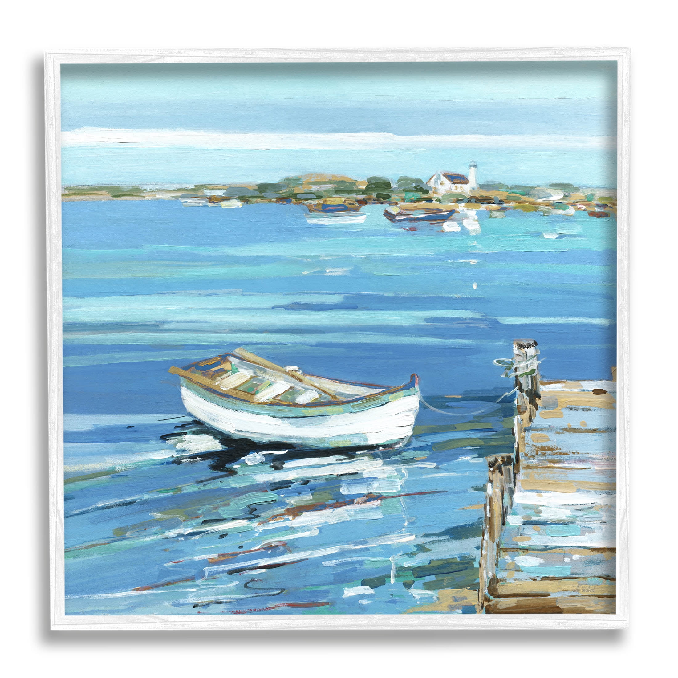 Stupell Industries Docked Dinghy Lake Scenery Painting White Framed Art ...