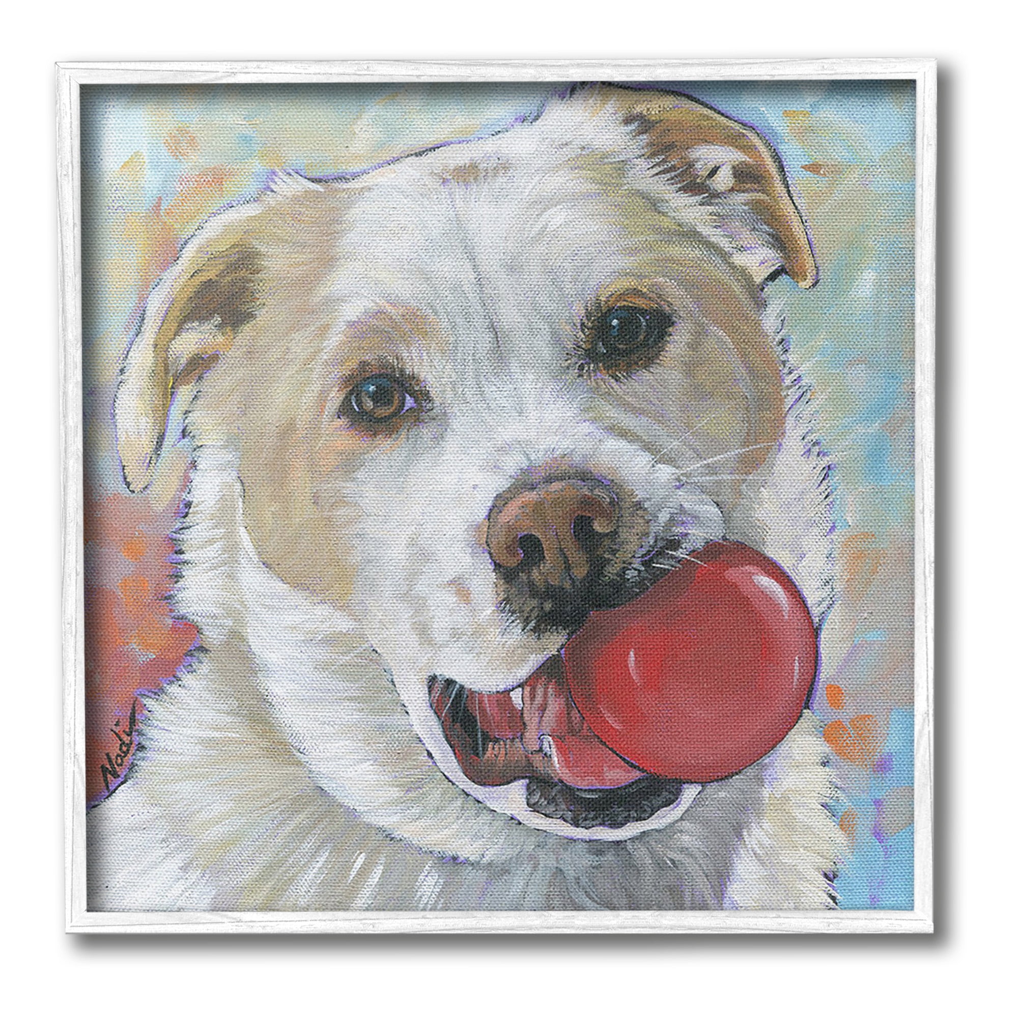 Stupell Industries Dog & Ball Portrait Animals & Insects Painting White ...