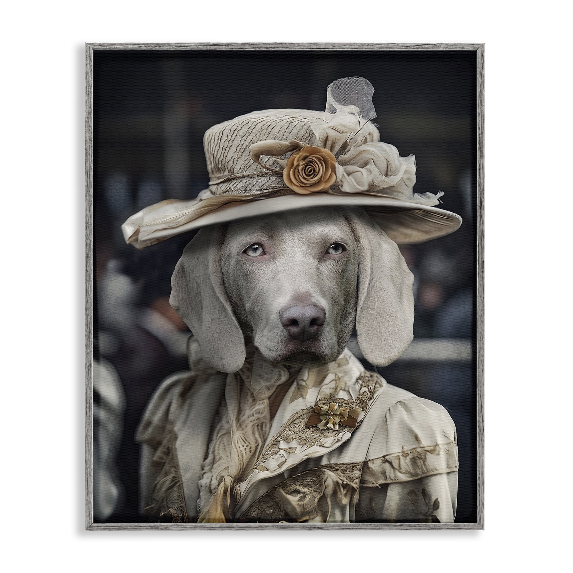 Stupell Industries Dog with Floral Hat Animals & Insects Painting Gray ...