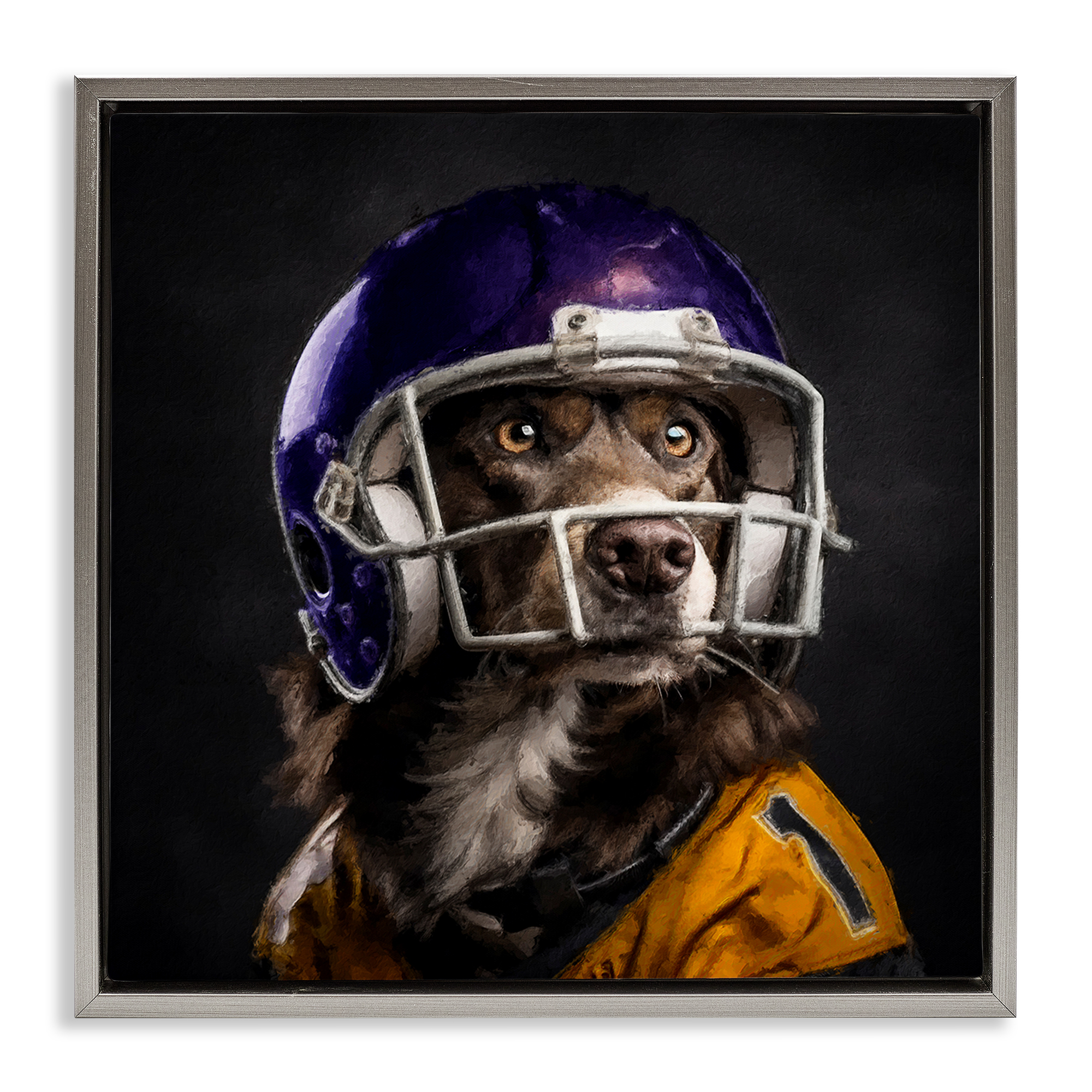 Stupell Industries Dog with Football Helmet Animals Painting Gray ...