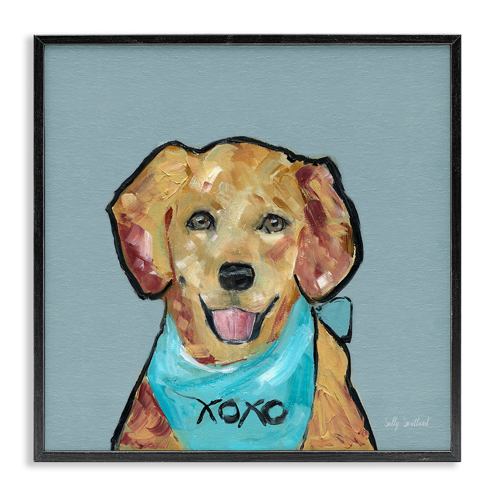 Stupell Industries Dog with XOXO Bandana Animals Painting Black Framed ...