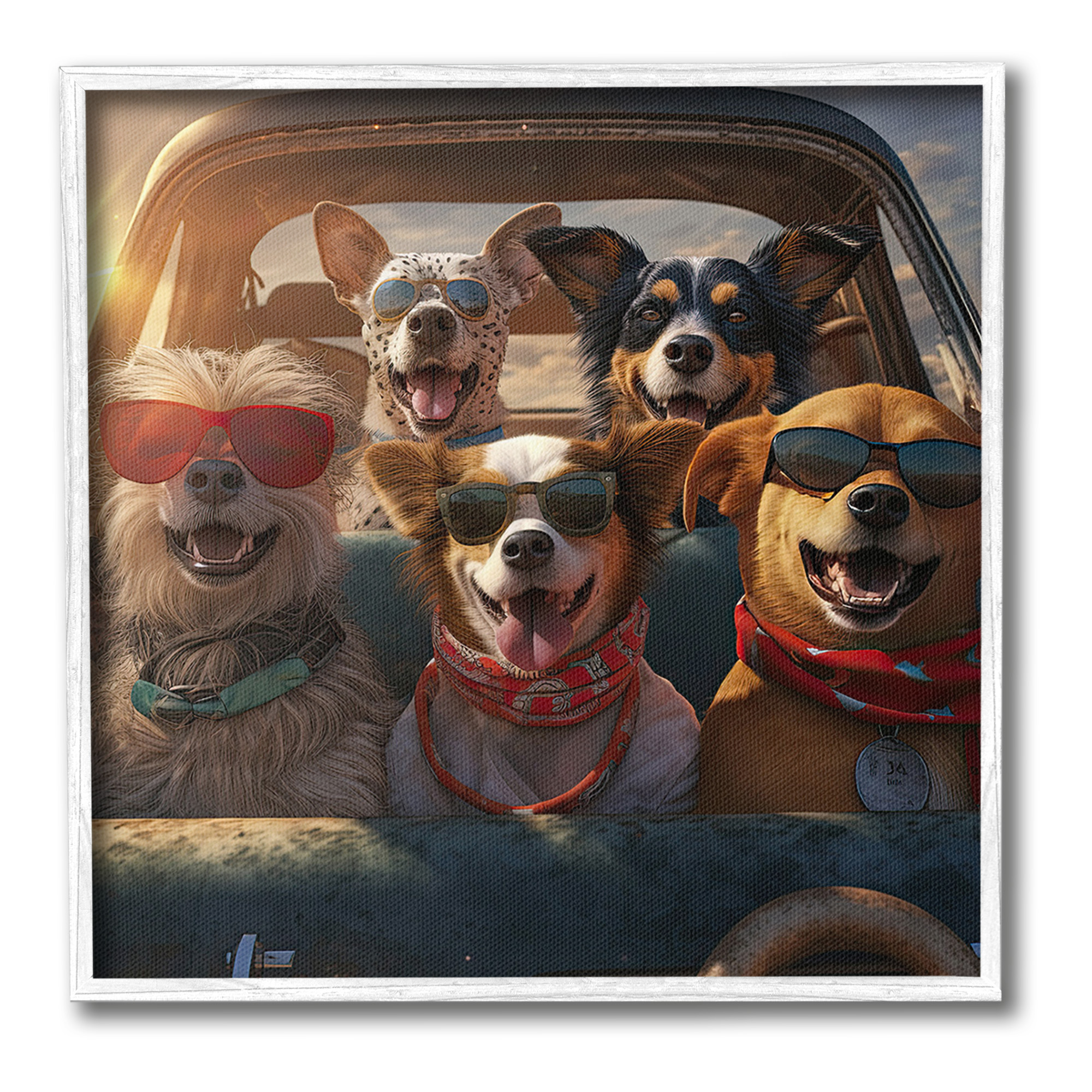 Stupell Industries Dogs on Road Trip Animals & Insects Painting White ...