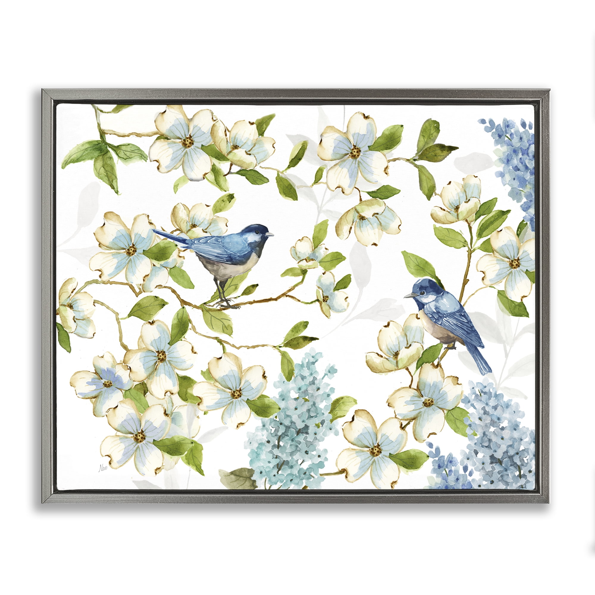 Stupell Industries Dogwood & Bluebirds Plants & Flowers Painting Gray ...