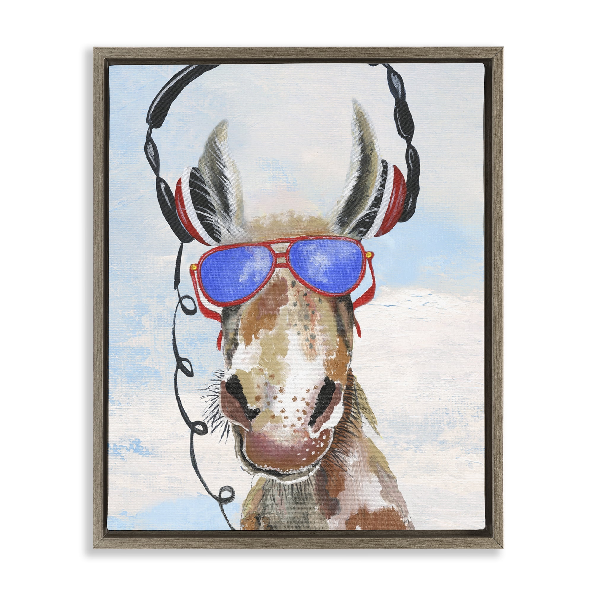 Stupell Industries Donkey Wearing Headphones Brown Framed Floater ...