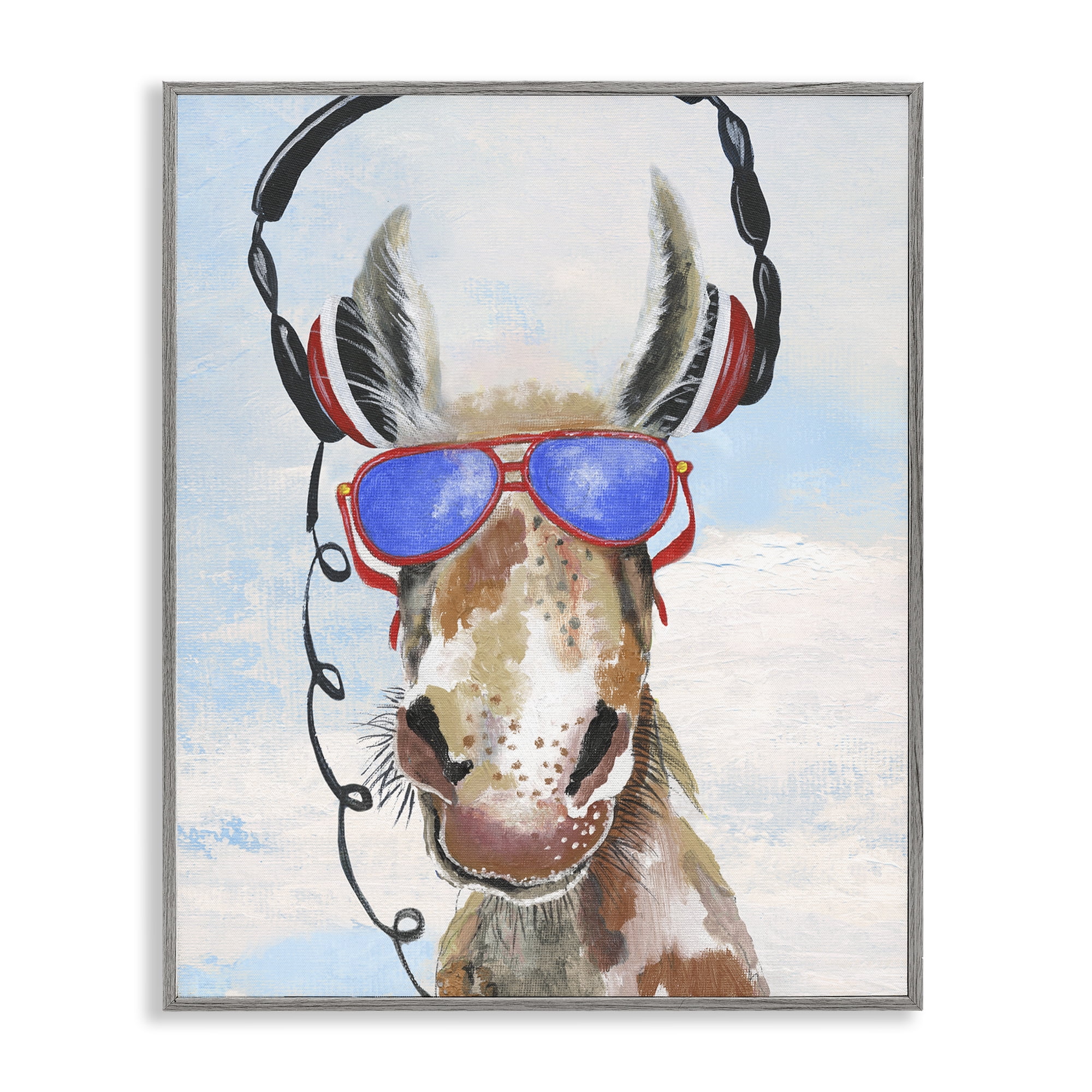 Stupell Industries Donkey Wearing Headphones Gray Framed Giclee Art ...