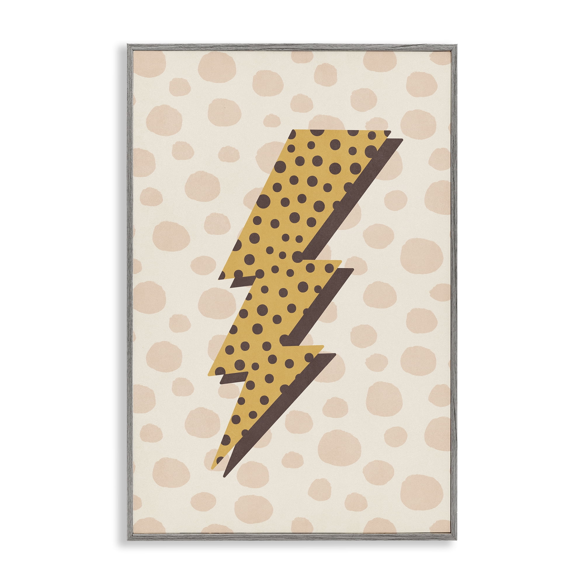 Stupell Industries Dotted Lightning Bolt Abstract Painting Gray Framed ...
