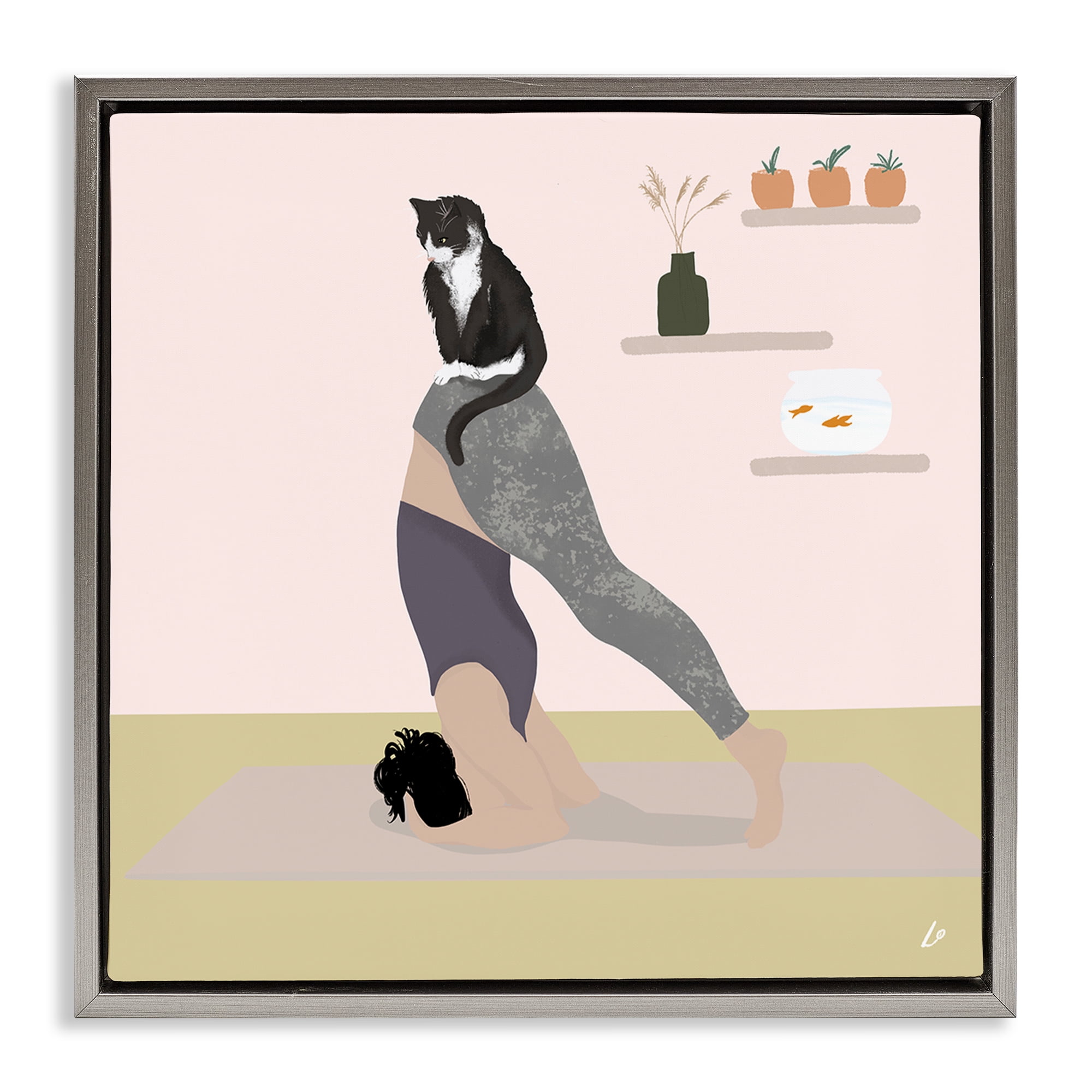 Stupell Industries Downward Cat Yoga Pose People Painting Gray Floater ...