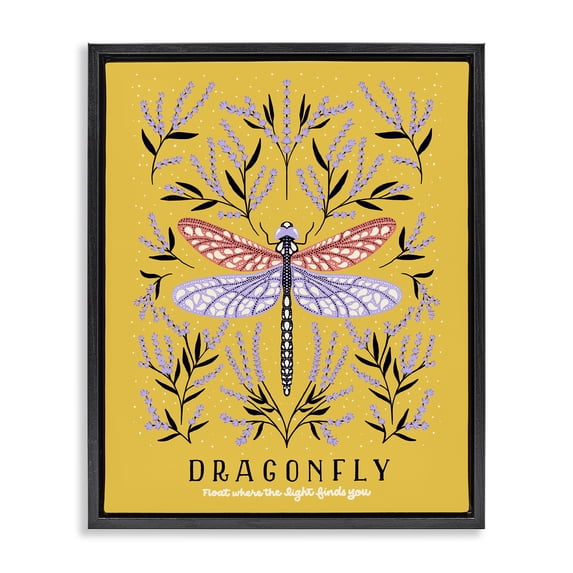 Stupell Industries Dragonfly Symmetry on Yellow Black Framed Floater ...