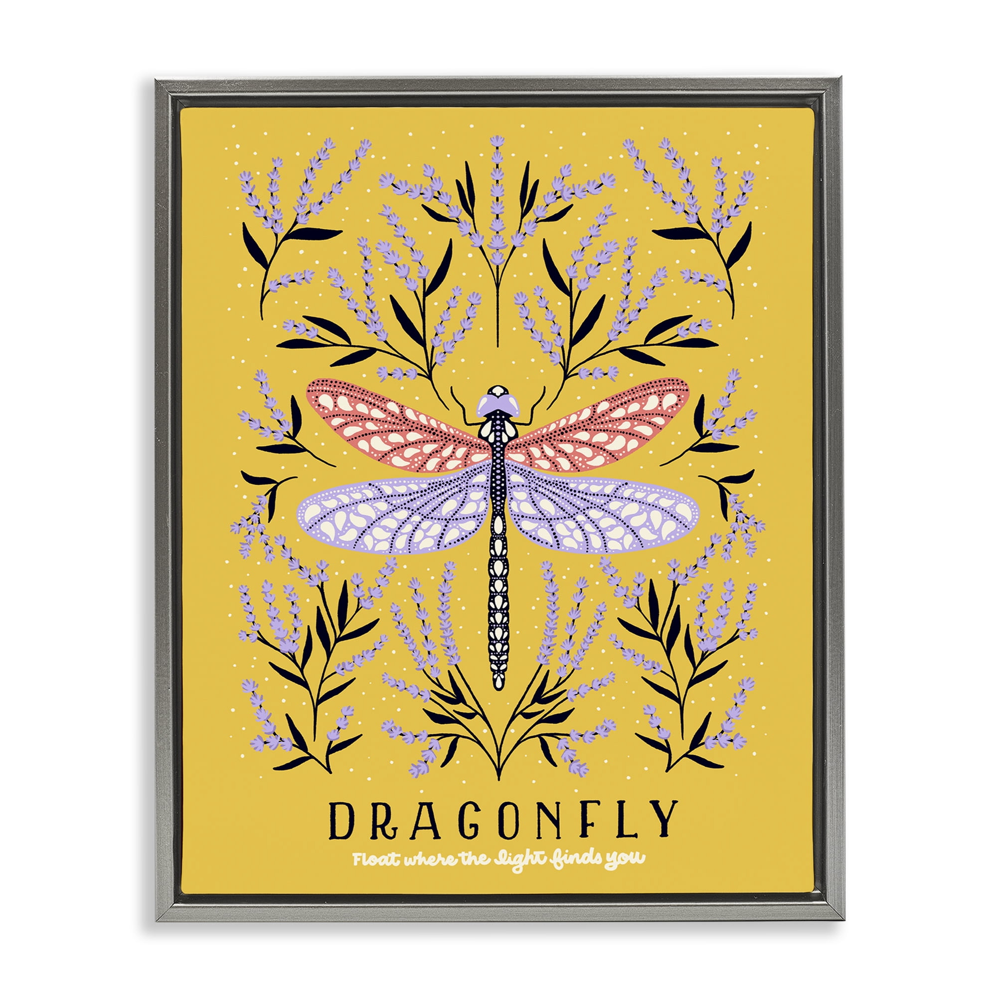 Stupell Industries Dragonfly Symmetry on Yellow Gray Framed Floater ...